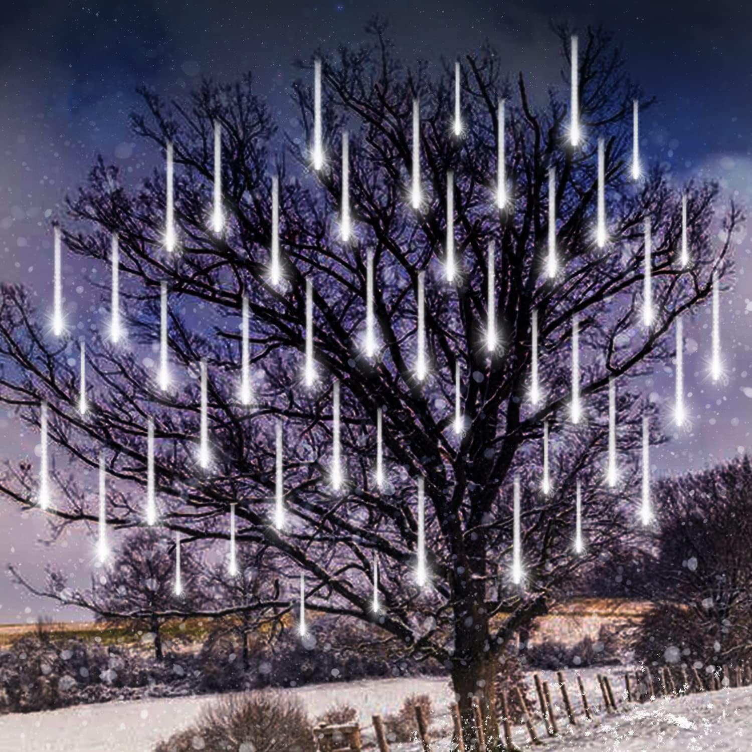 icymora Christmas Lights Outdoor, Solar Meteor Shower Lights 10 Tube ...