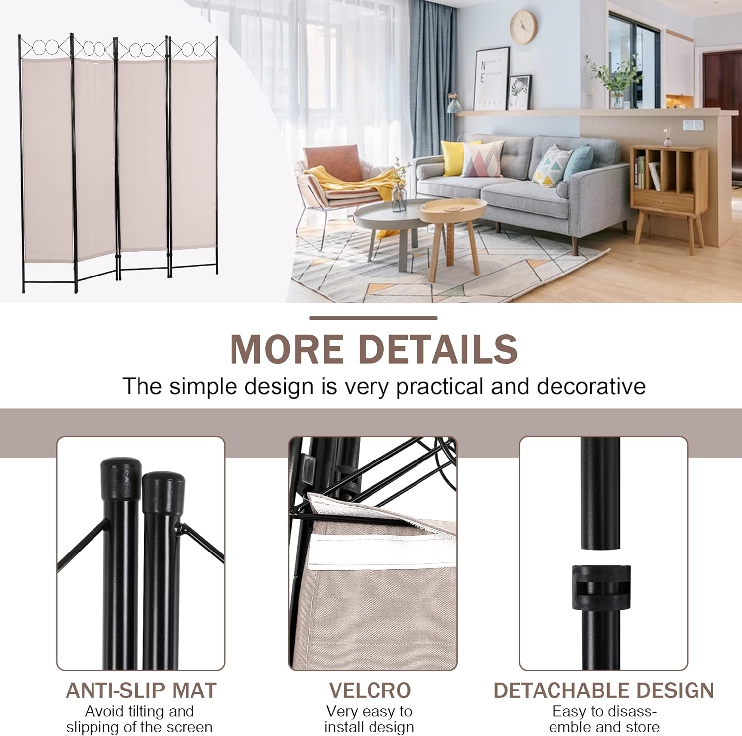 Buy 4 Panel 68 H Room Divider Partition Folding Steel Frame Screen ...