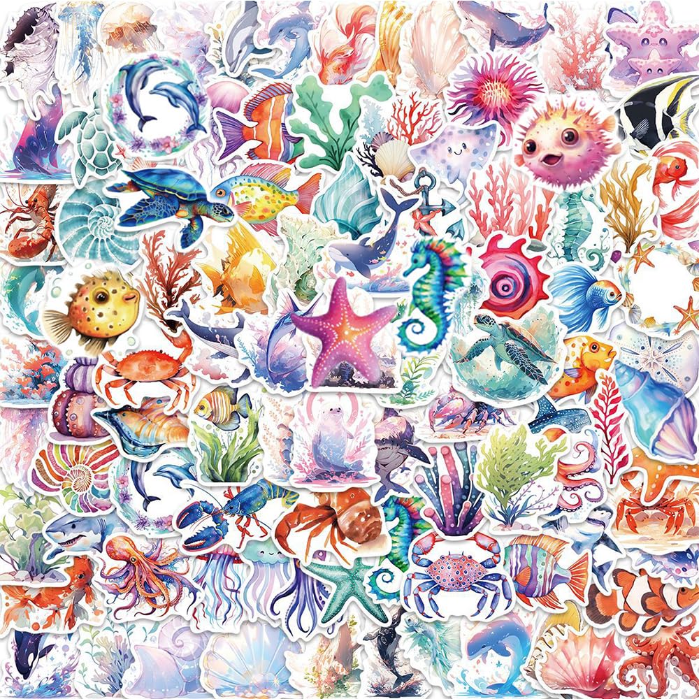 Amazon.com: Ocean Animal Stickers 100pcs Cute Sea Creature Stickers ...