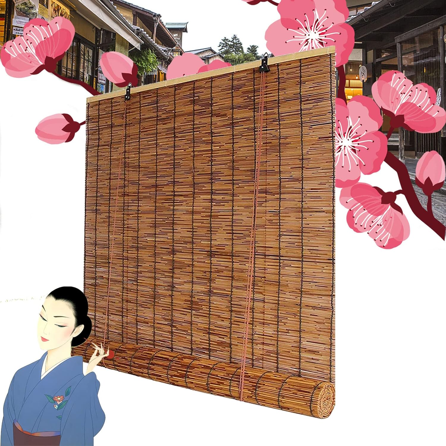 Amazon.com: Retro Bamboo Blinds Outdoor for Patio, Bamboo Roll Up ...