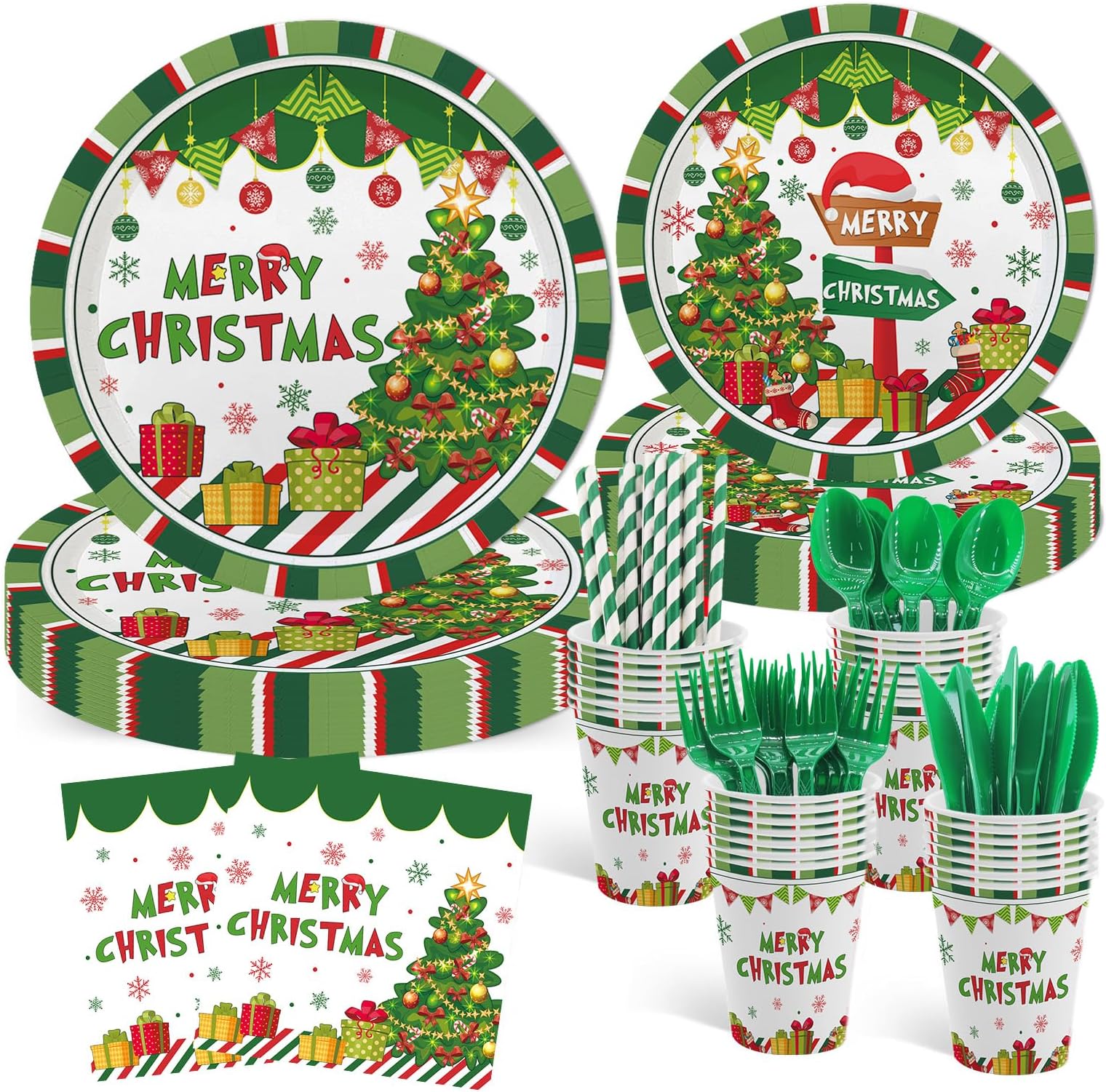 Amazon.com: 30 Guests Christmas Party Supplies Paper Plates Napkins ...