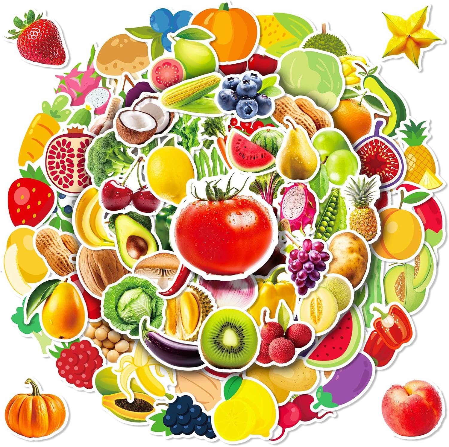 Amazon.com: 100 Pieces Vegetable and Fruit Stickers Cartoon Food ...