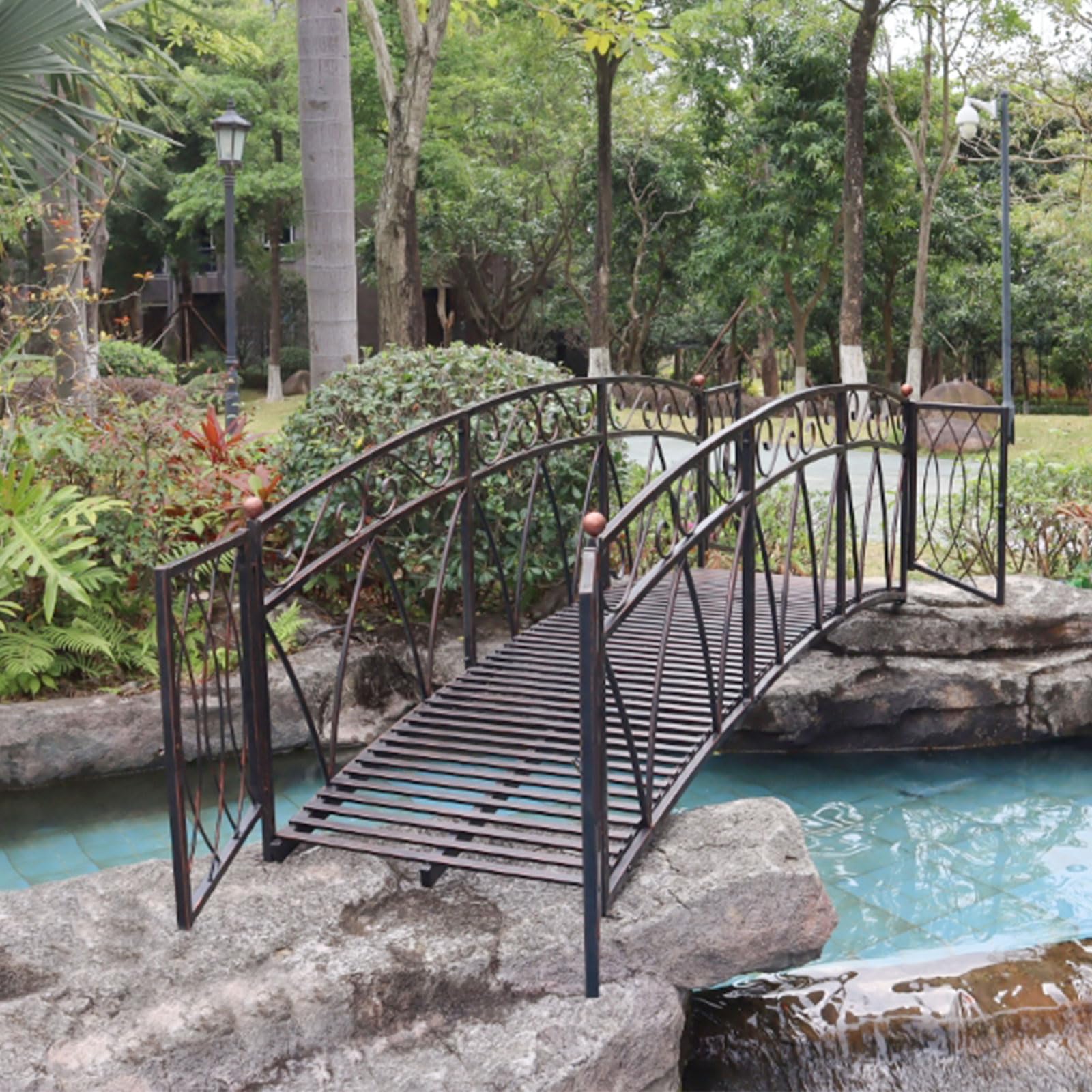 Amazon.com : Kinsunny 8 Ft Metal Garden Bridge w/Gate and Safety ...