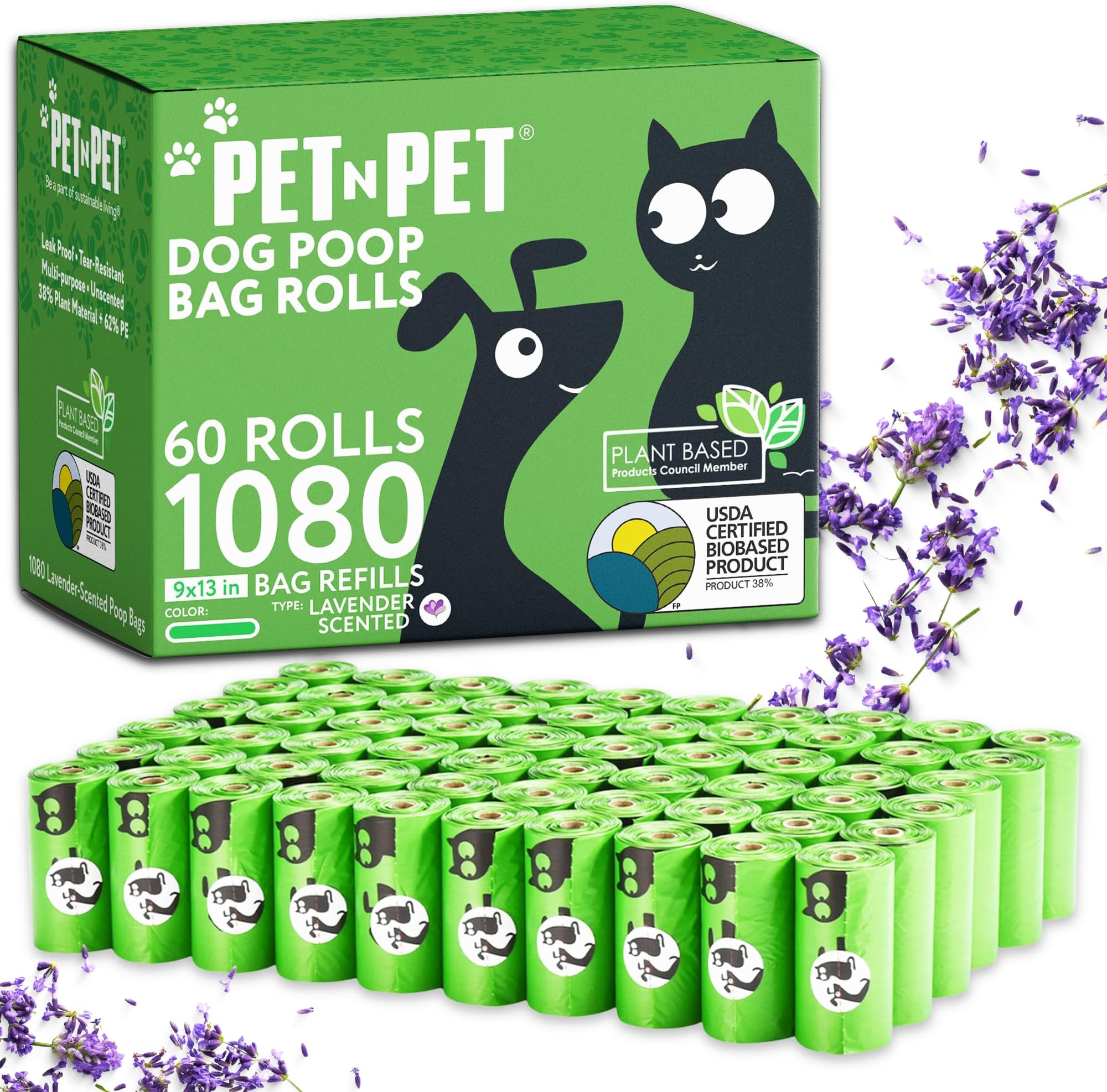 PET N PET 1080 Count Scented Biodegradable Dog Poo Bags, USDA Certified ...