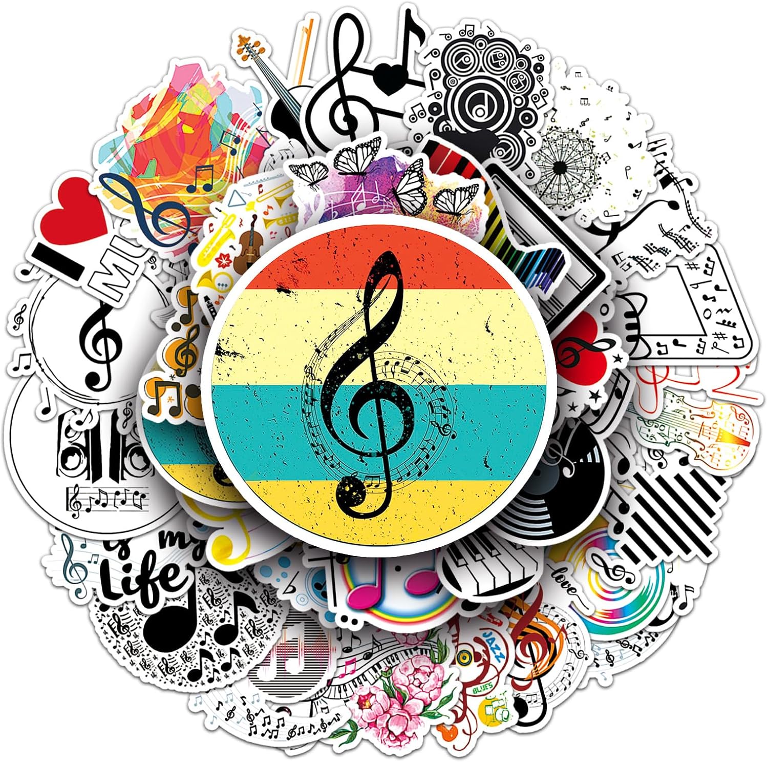 Amazon.com: AYODPE Musical Notation Stickers Music Stickers Pack 50pcs ...