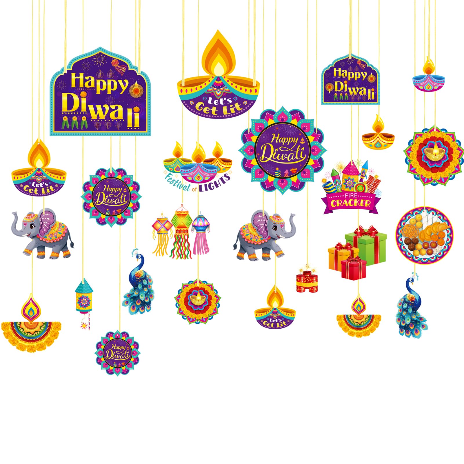 Amazon.com: 25 Pcs Diwali Hanging Decorations - Diwali Cutout Decor ...