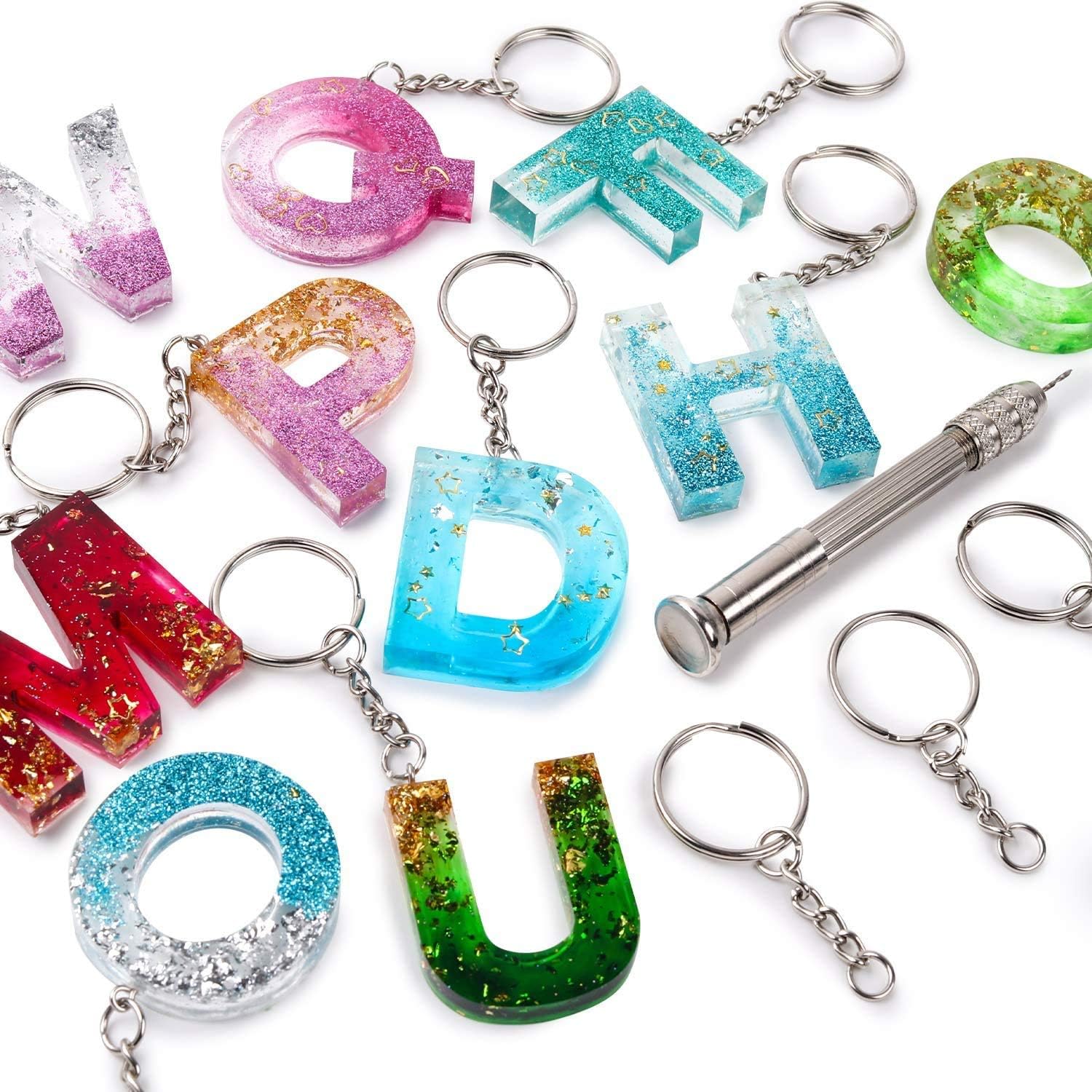 Mocoosy 134Pcs Alphabet Keychain Resin Molds Kit, Reversed Letter ...