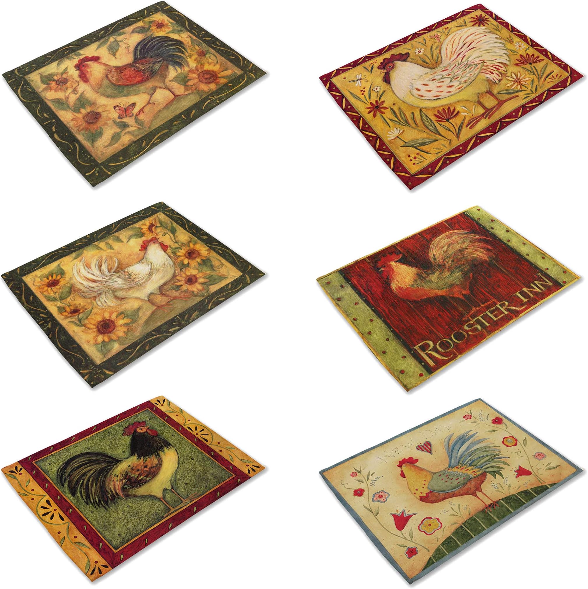 Amazon.com: Jewelry-Box Cotton Linen Placemats Retro Rooster Placemats ...