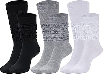 3 Pairs Slouch Socks for Women Soft Extra Long Knee High Scrunch Socks Knit Boot Socks at Amazon ...