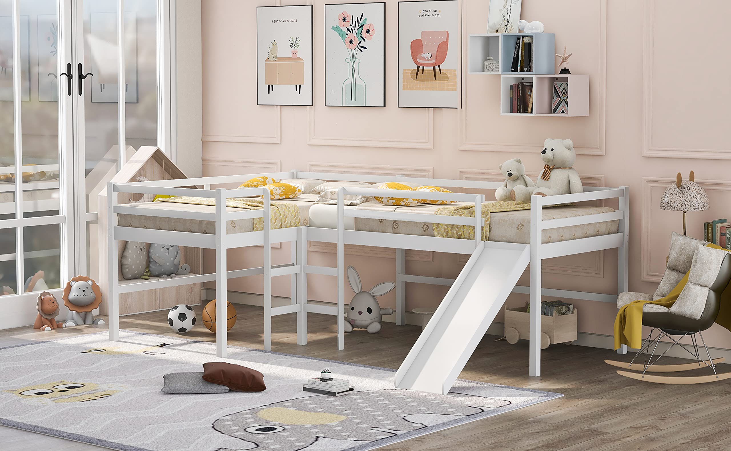L Shaped Loft Bed For 2 Flair Stepaside Staircase L Shaped Bunk Bed