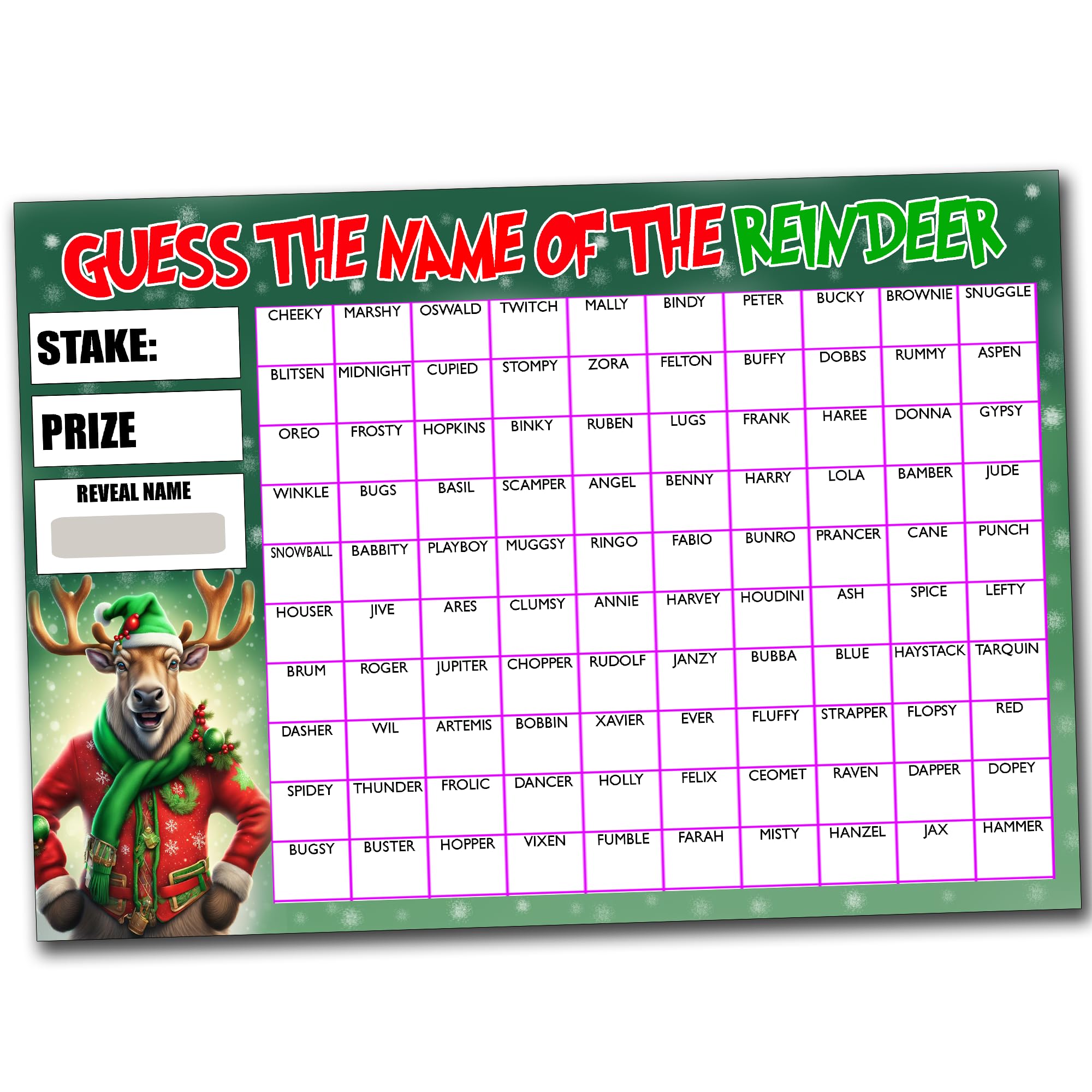 Gifts and Temptations A4 Size, Predict the Name of the Reindeer ...