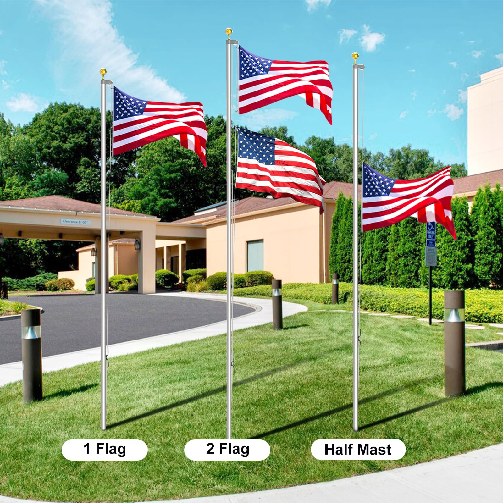 20FT Sectional Flag Pole Kit, Extra Thick Heavy Duty Aluminum Flagpoles ...