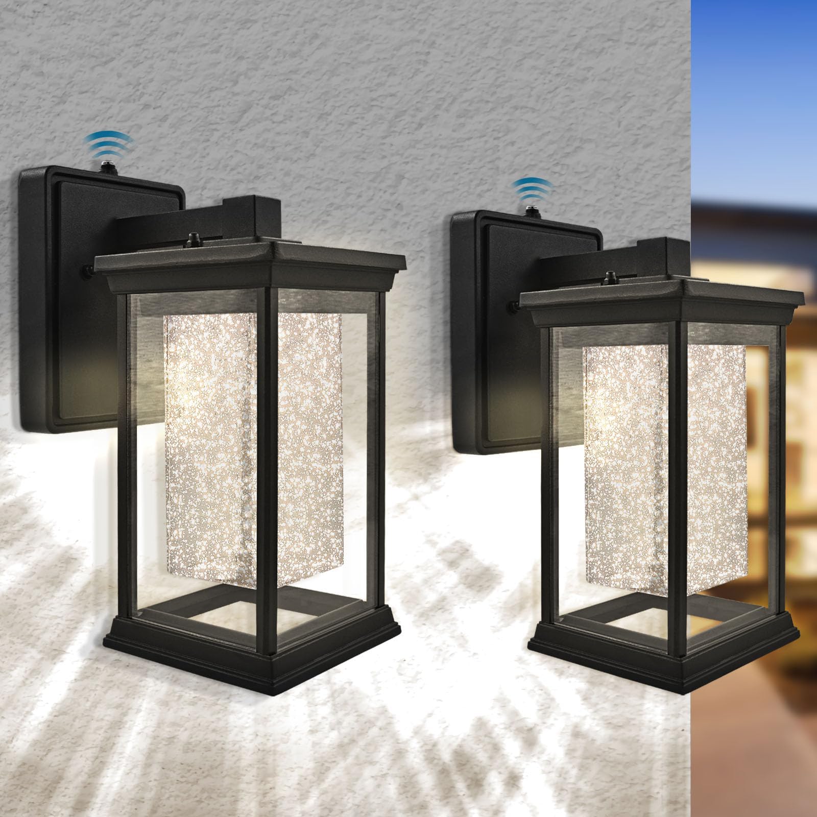 Luxrite Dusk to Dawn LED Outdoor Wall Lantern, Seeded Bubble Glass ...