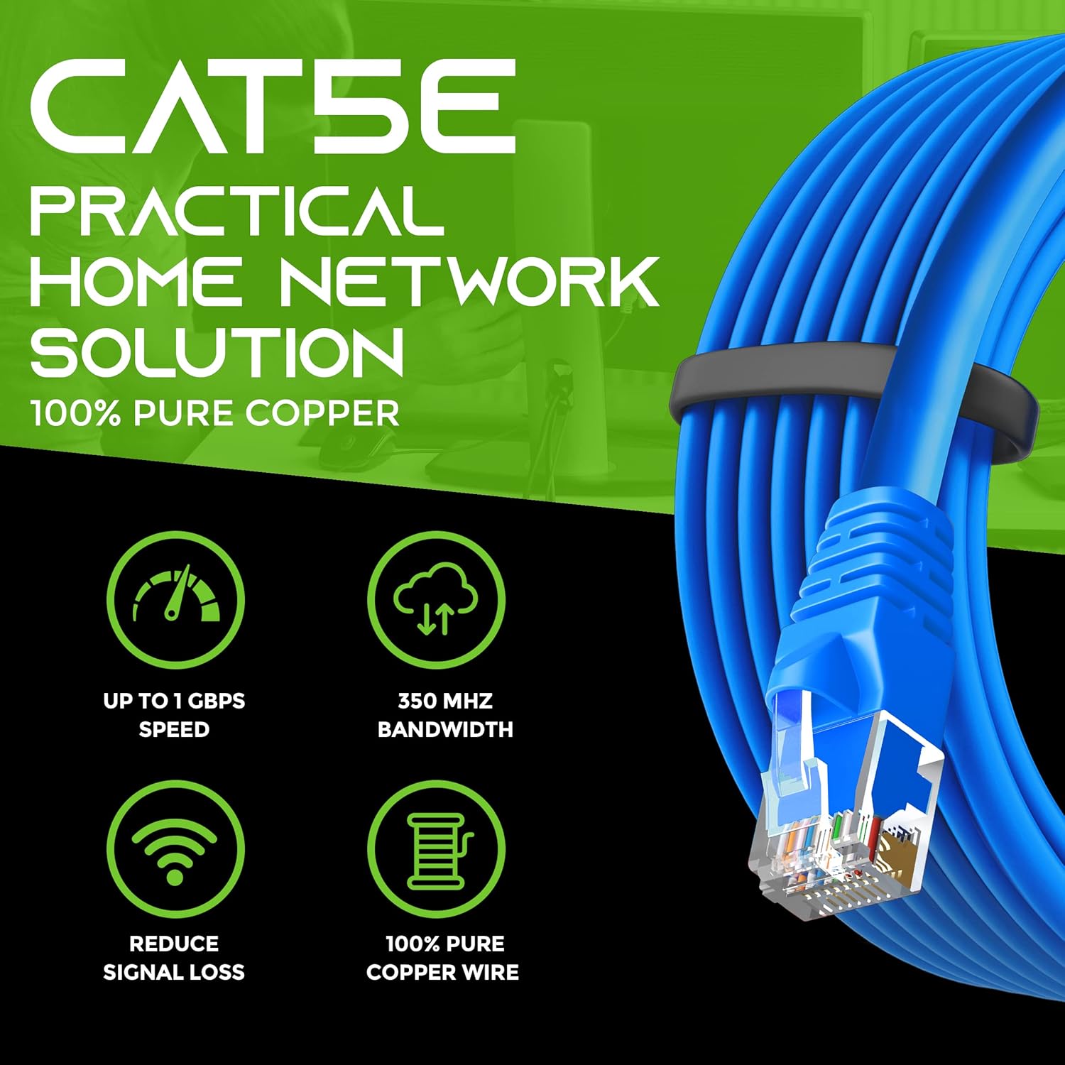 GearIT Paquete de 20 cables de conexión Ethernet Cat5e de 5 pies, cable ...