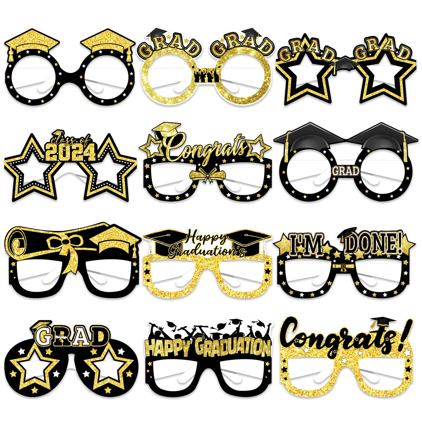 Snapklik.com : 12Pcs Graduation Eyeglasses, Black Gold Graduation ...