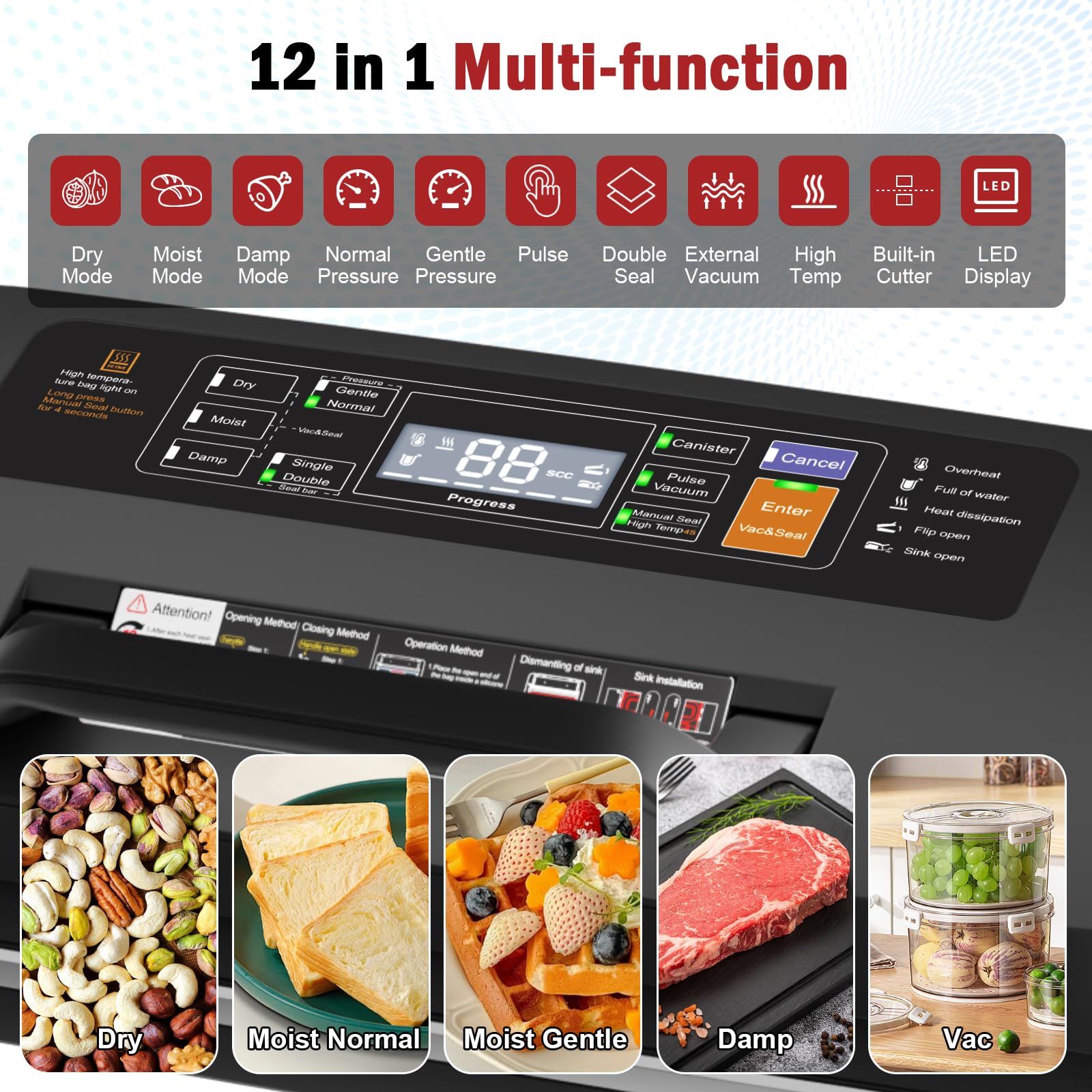 Snapklik.com : 95kpa Vacuum Sealer Machine,Easy-Lock Handle,Built-in ...