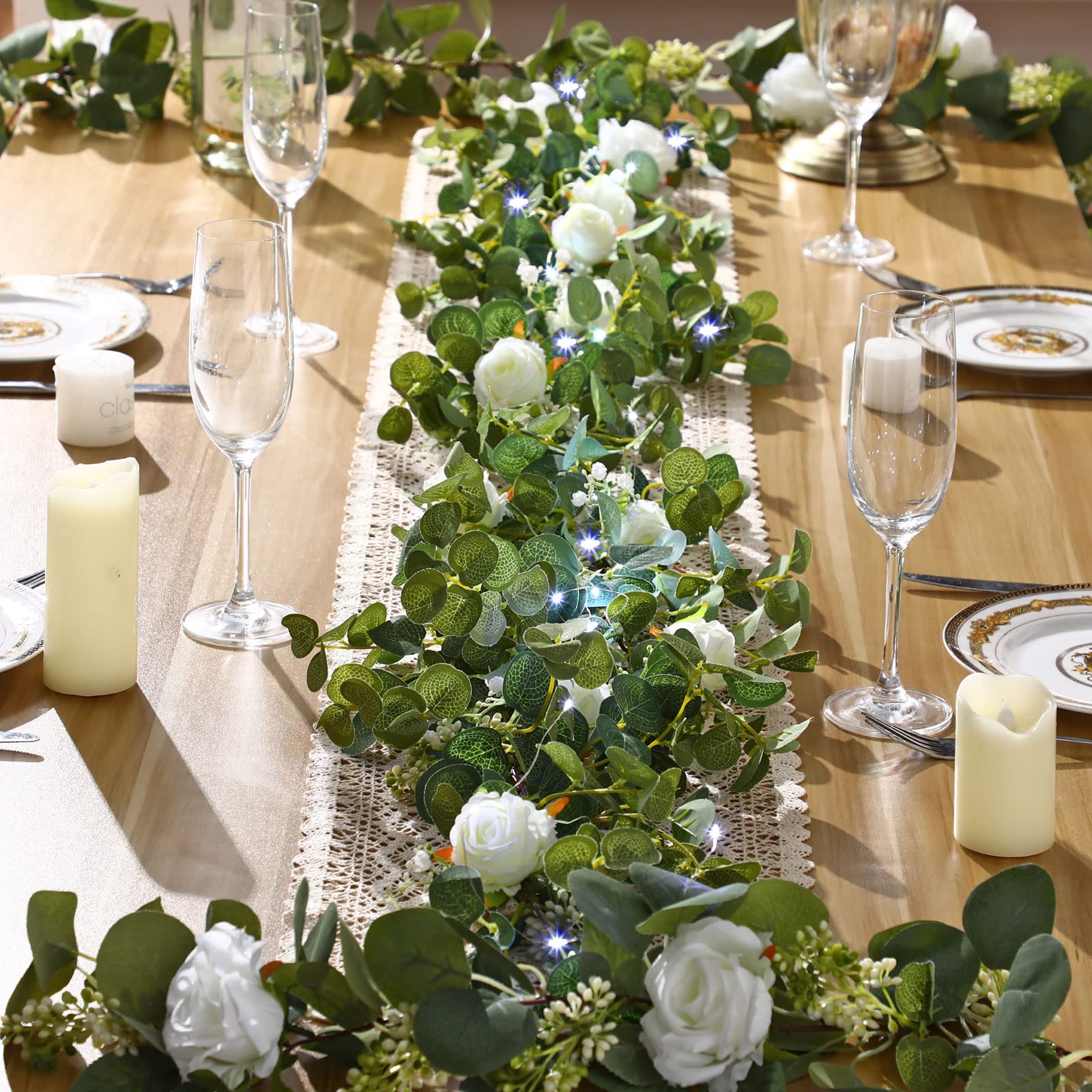 Amazon.com: 2 Pieces 6.5 Ft Artificial Eucalyptus Garland with Rose ...