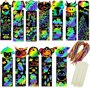 Amazon.com: Tcvents 100 Sets Scratch Art Bookmarks Making Kit, DIY ...