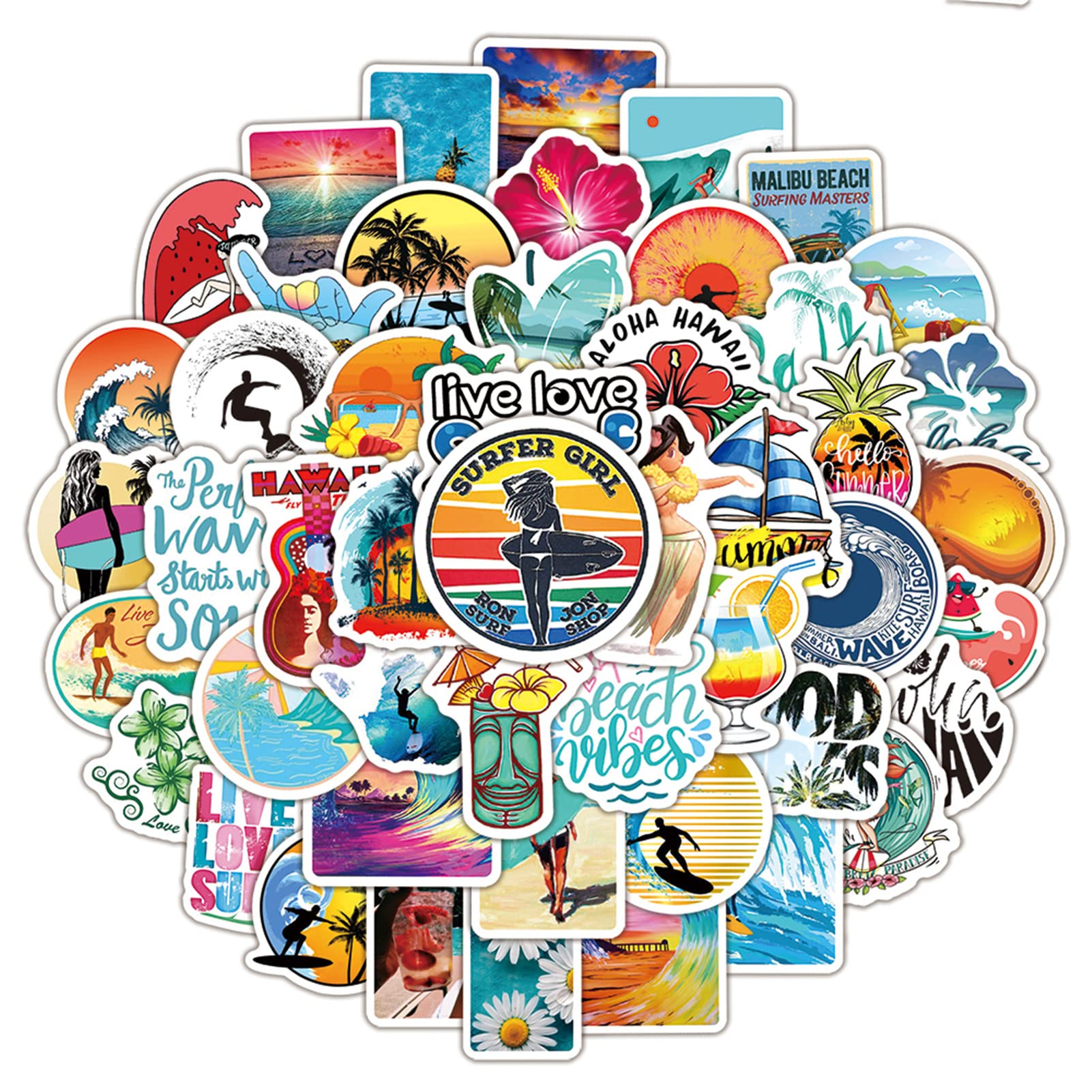 Amazon.com: 100 Pcs Summer Beach Stickers, Hawaii Stickers, Beach ...
