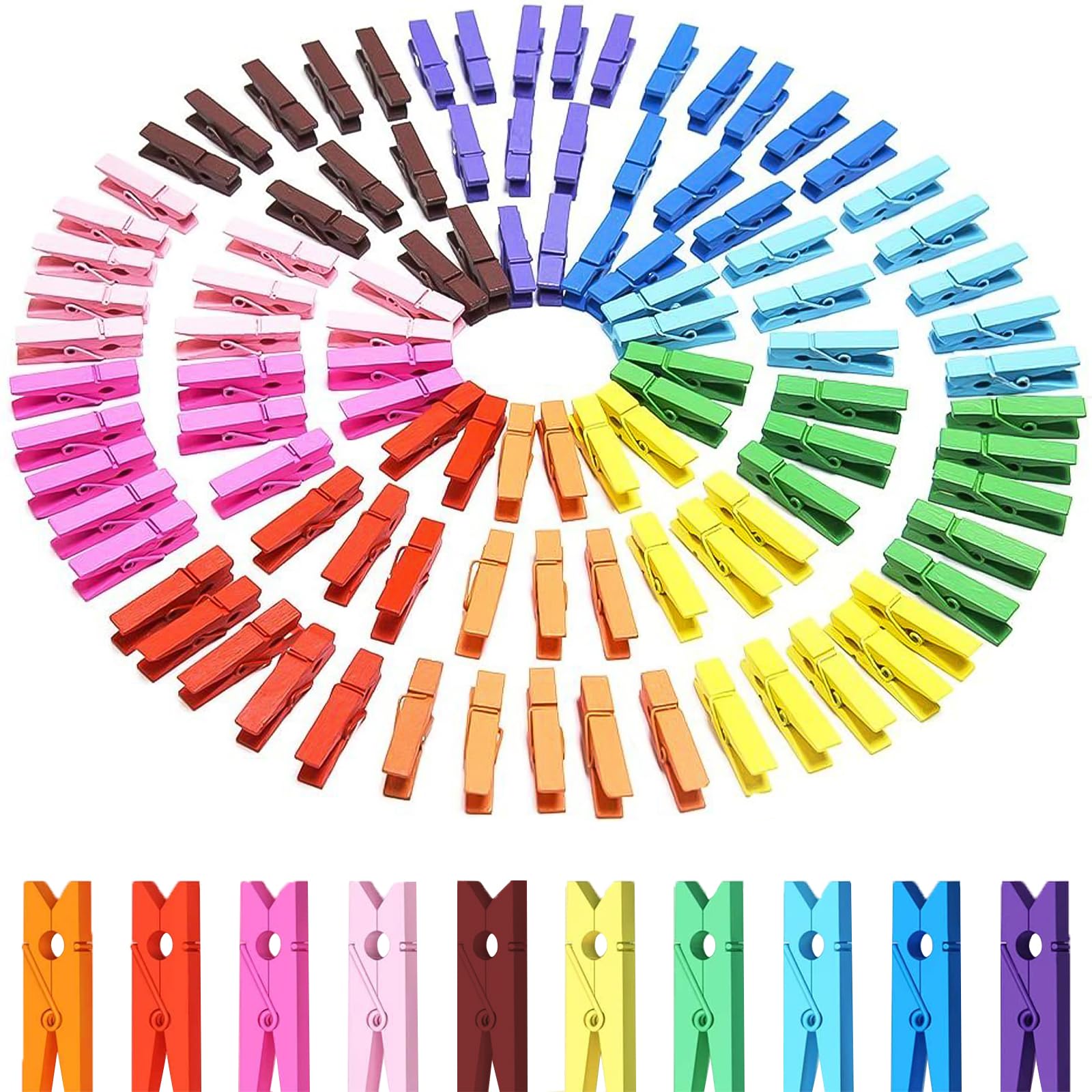 luckaide Wooden Clothes Pegs, Pack of 100 Mini Colourful Wooden Pegs ...