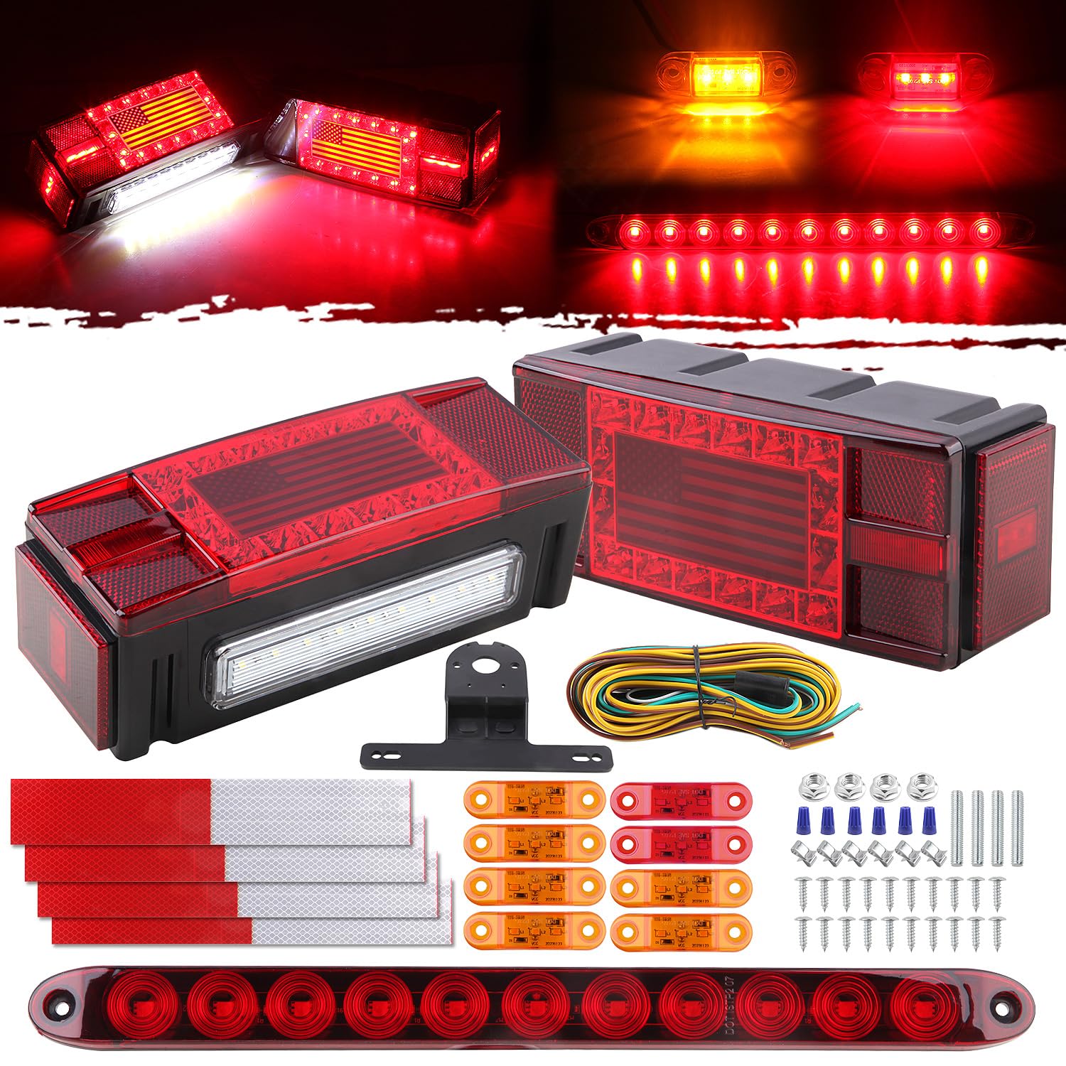 Amazon.com: 12V Rectangle LED Boat Trailer Lights Kit Submersible ...