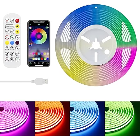 Amazon.com: PAUTIX 5V USB COB RGB LED Strip Light 4.92ft/1.5m Color ...