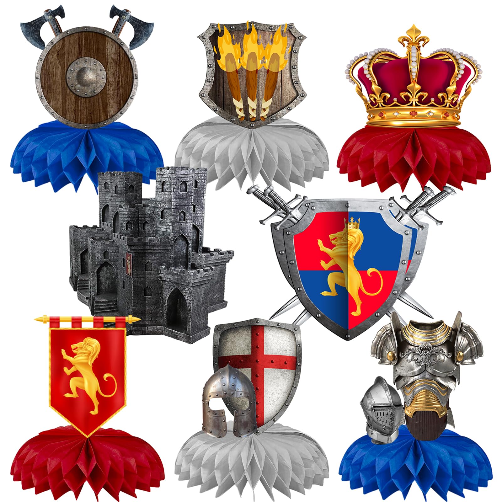 Amazon.com: 8 Pcs Medieval Knights Party Decorations Honeycomb ...