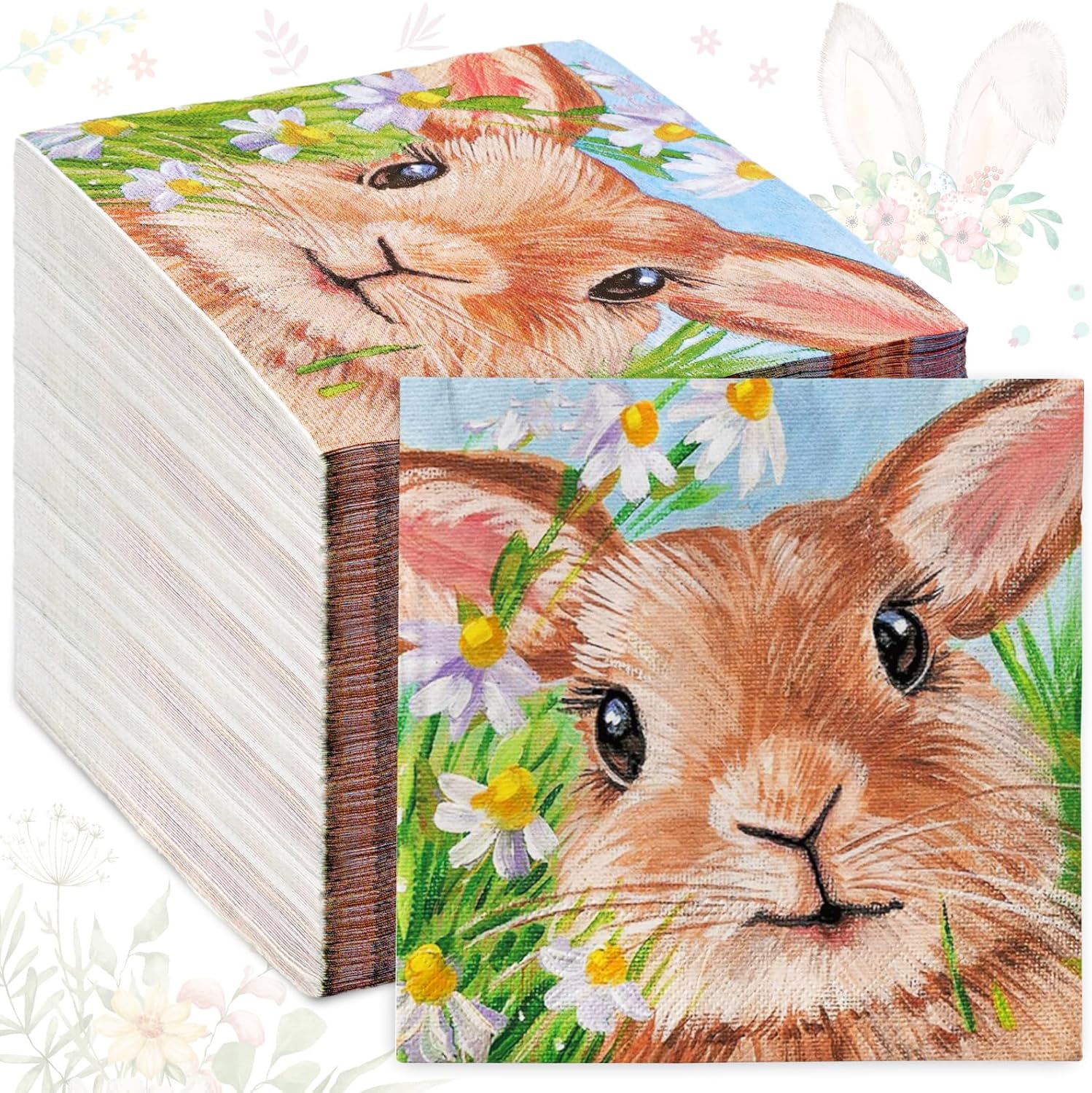 Amazon.com: 80 Pack Easter Paper Napkins Bunny Daisy Disposable Napkins ...