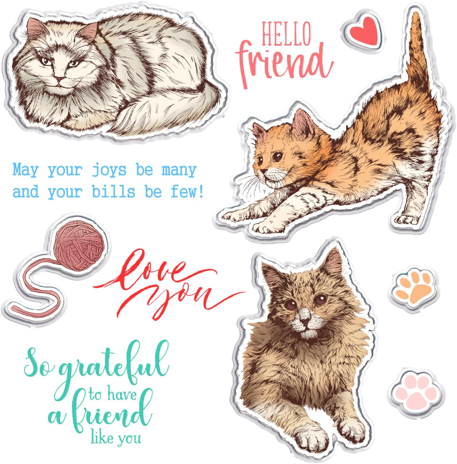 Amazon.com: INFUNLY Cat Stamps and Dies for Card Making Cat Clear Stamp ...