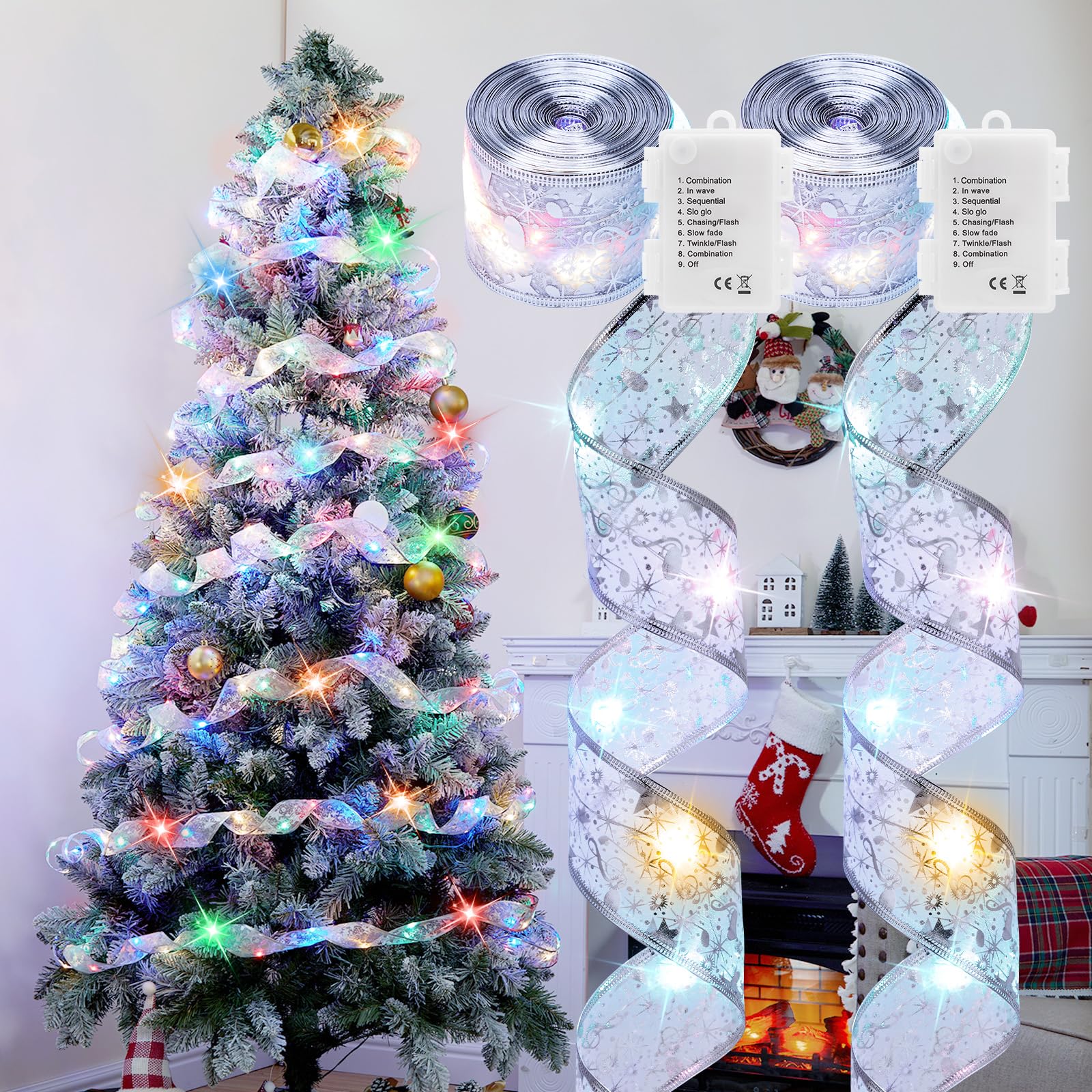 Amazon.com: 2 Pack Christmas Tree Ribbon String Lights - 33ft 100 LED ...
