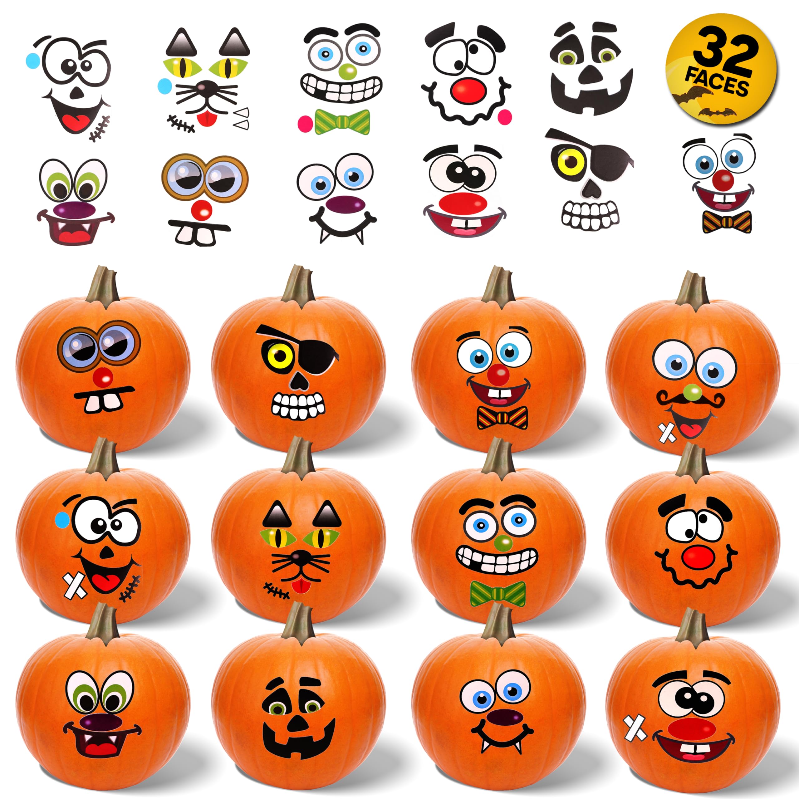 Amazon.com: Halloween Pumpkin Decorating Stickers - 32 Pumpkin Face ...