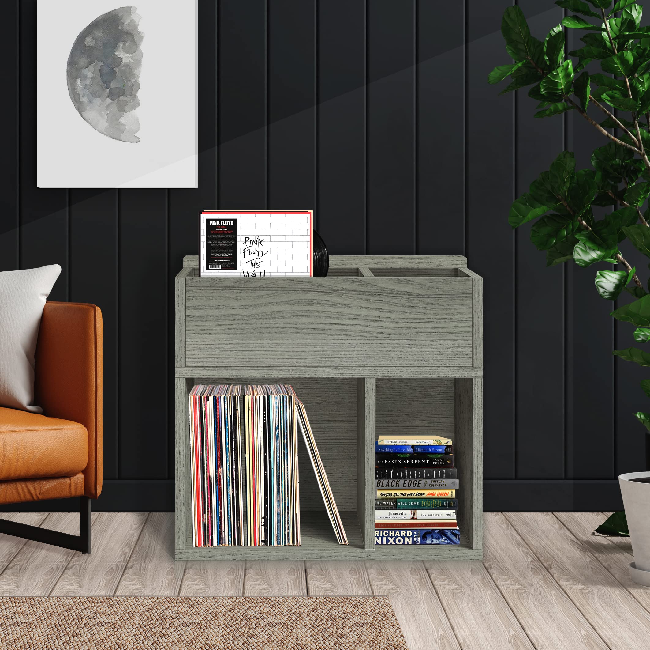 Way Basics 2 Tier Vinyl Record Multi Shelf LP Records Bookcase, London Grey
