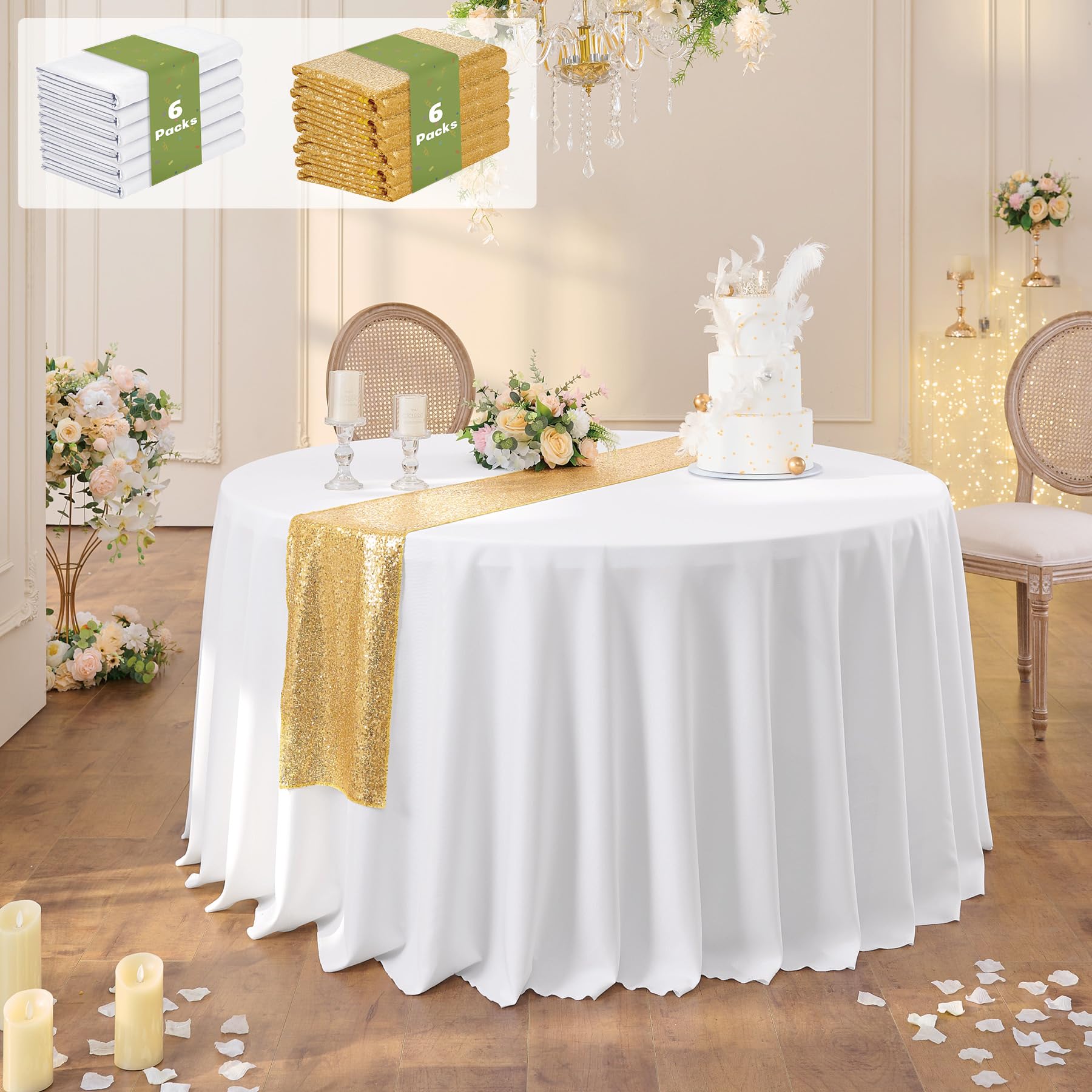 Amazon.com: Outpain 12 Packs 108in White Round Table Cloth with Gold ...