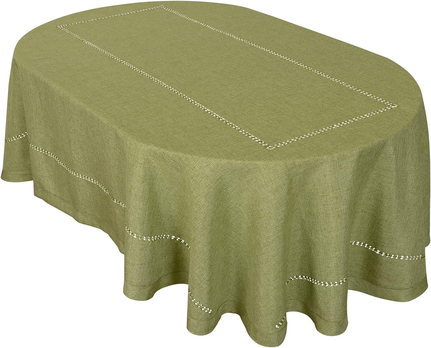 Grelucgo Solid Color Double Hemstitched Dining Tablecloth (Sage, Oval ...
