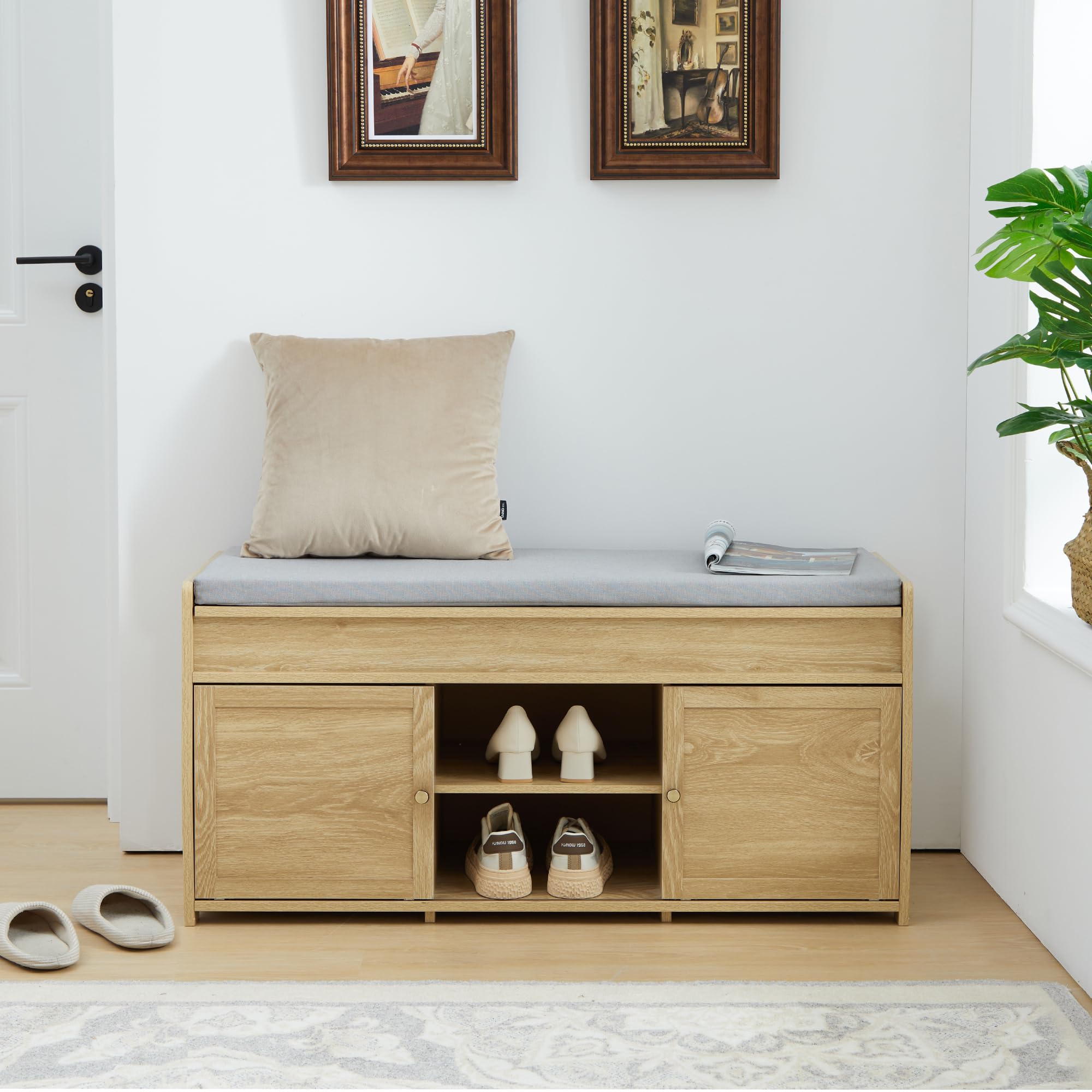 Amazon.com: NVETHM Shoe Bench, Entryway Shoe Bench with Sliding Doors ...