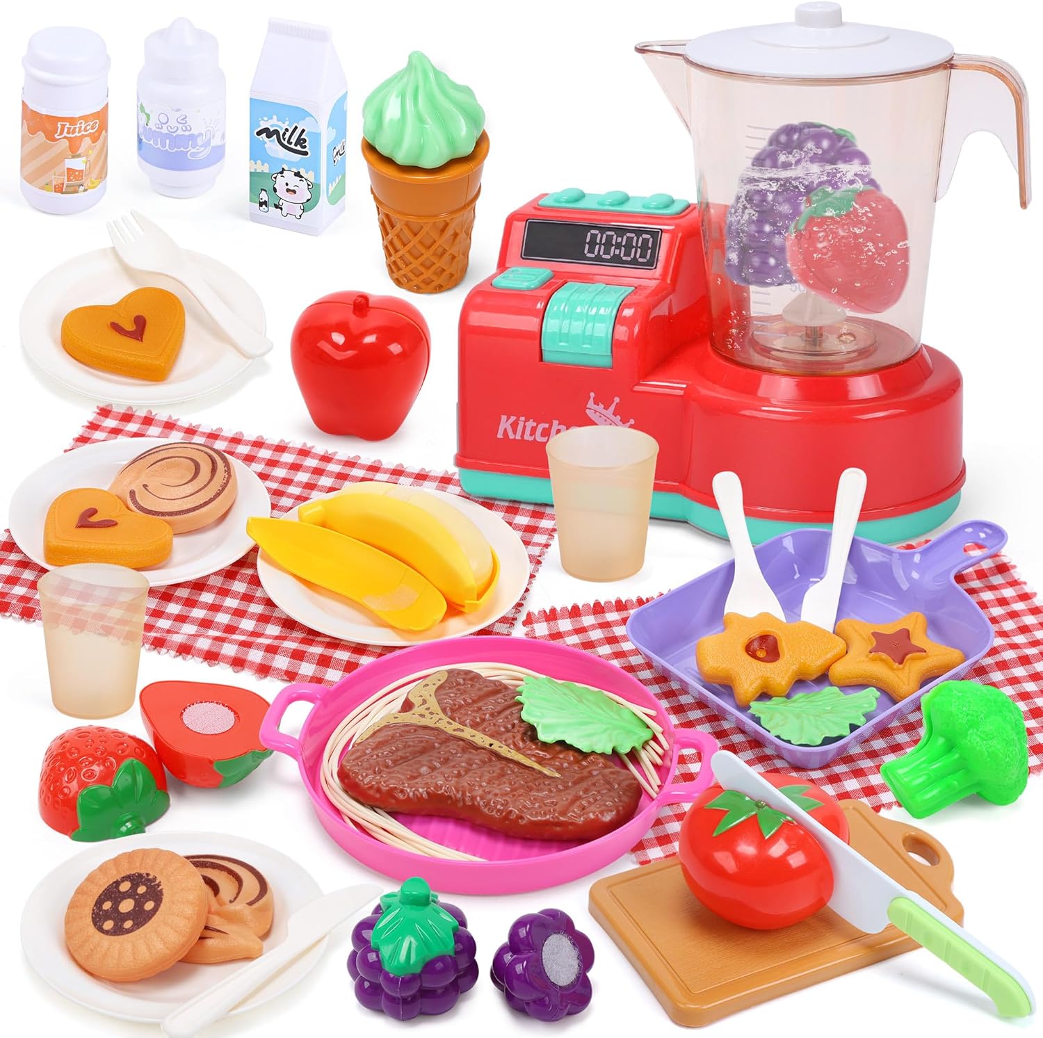 HOLYFUN Toy Blender Set, Toy Kitchen Appliances Playset with Juicer Toy ...