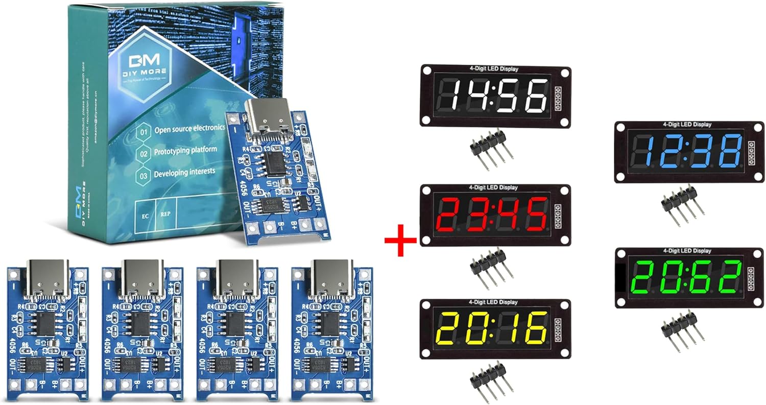 Amazon.com: diymore 5pcs TP4056 Type-C USB 5V 1A Battery Charger Module ...