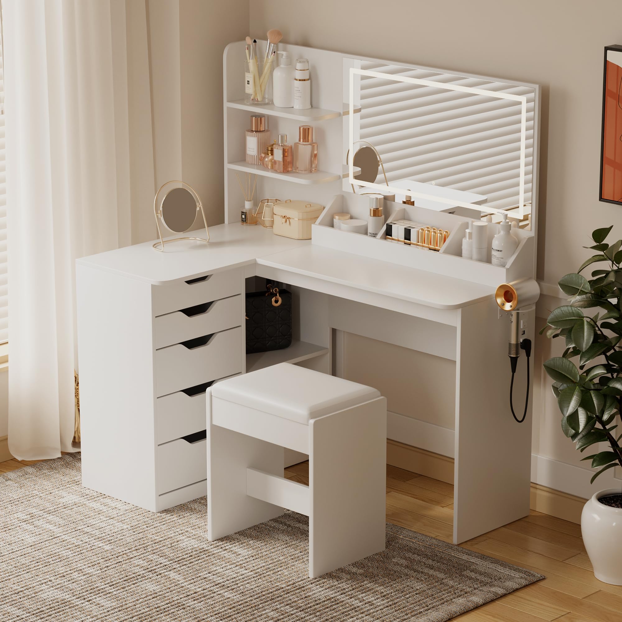 Snapklik.com : JUMMICO L Shaped Vanity Desk Set