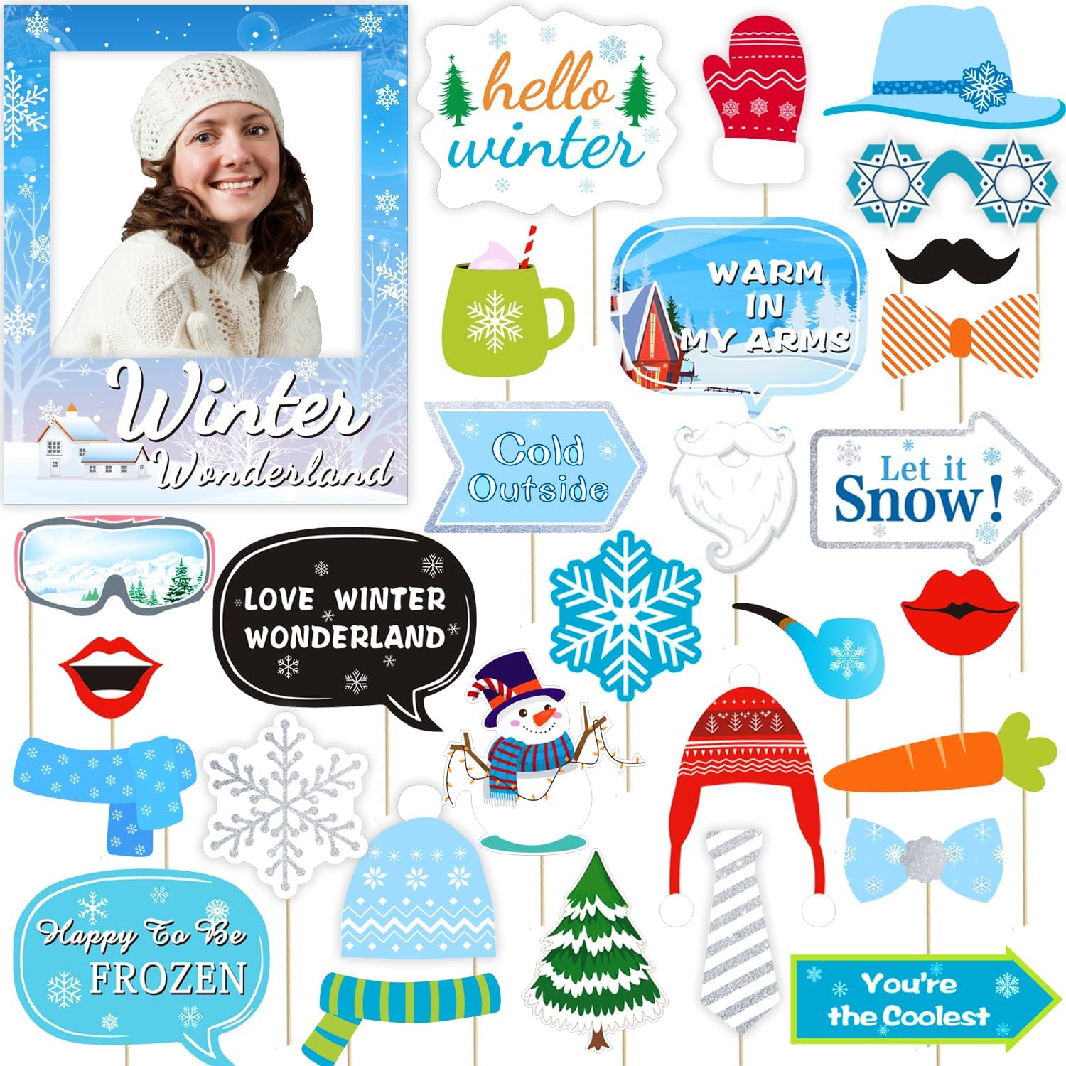 Amazon.com: 27 Pieces Snowflake Photo Booth Props Kit, Holiday and ...
