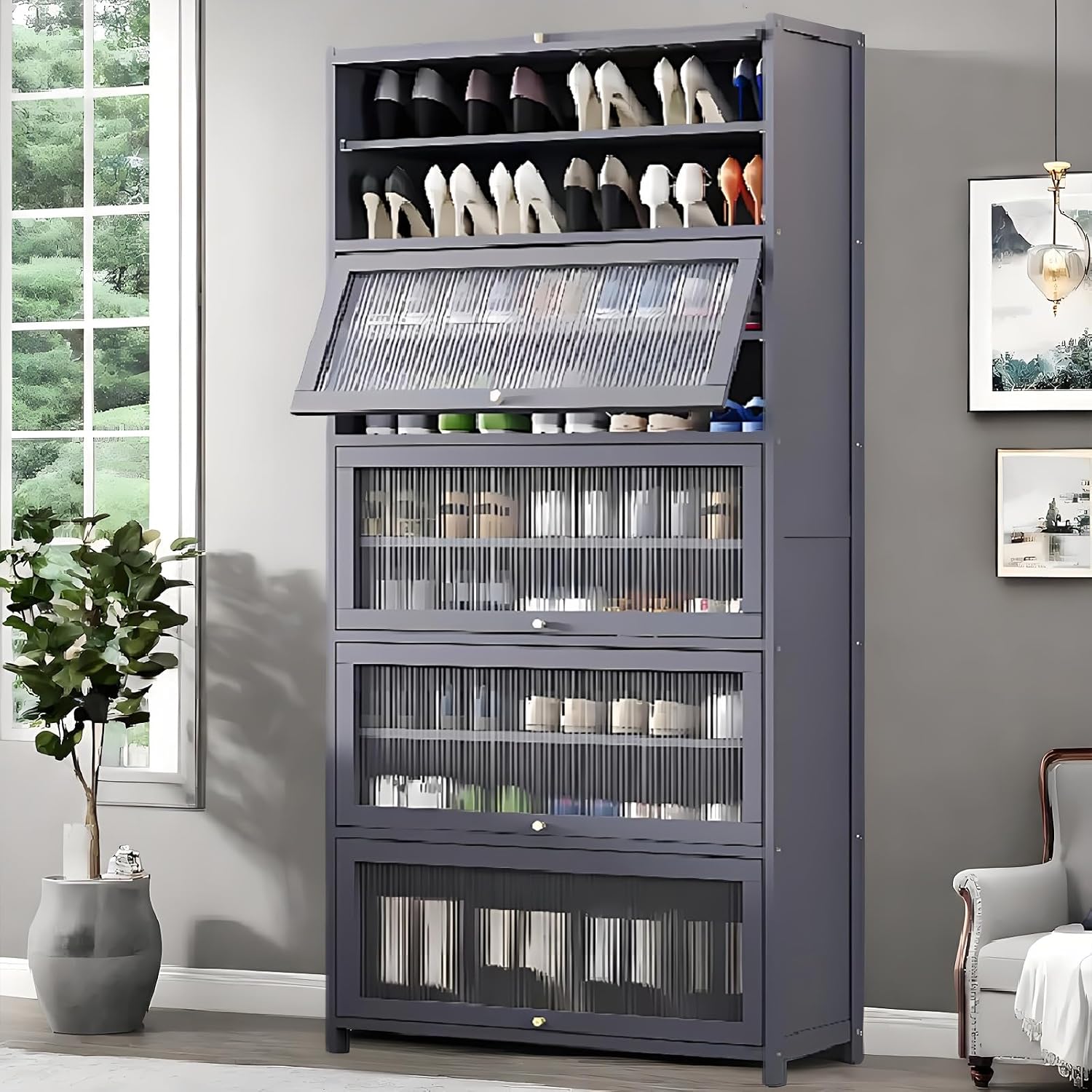 Amazon.com: Voclym Tall Shoe Cabinet with Clear Doors, Large Capacity ...