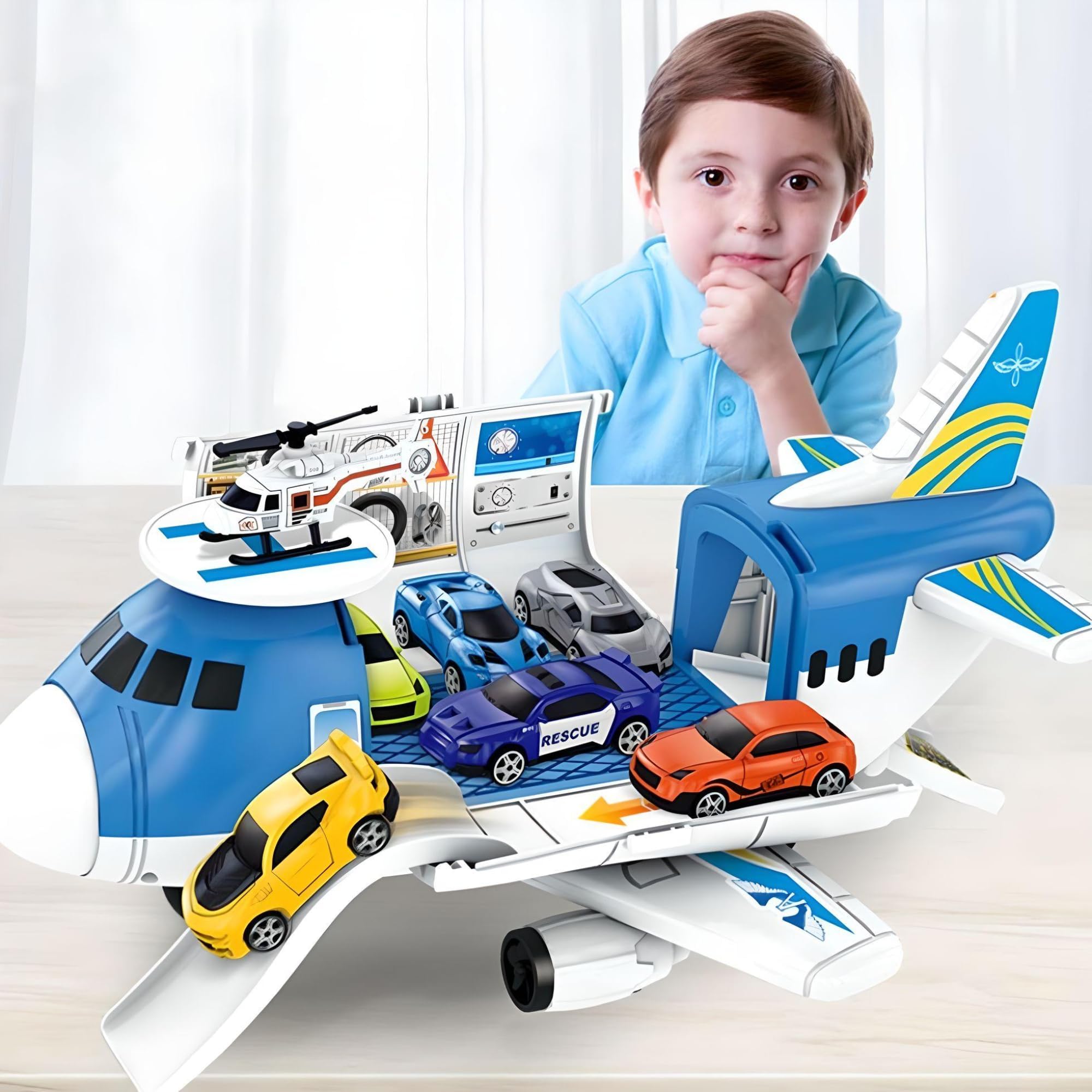 SARAOONT Cargo Aircraft Aeroplane Car Toy with 4 cars Play Set Kids ...