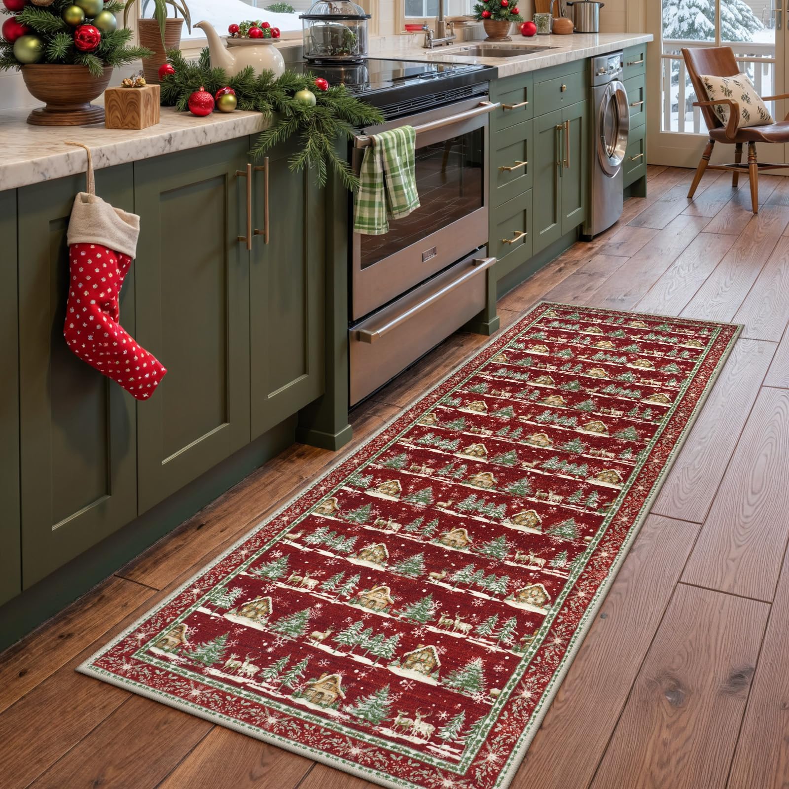 Amazon.com: LEEVAN Washable Christmas Rug 2x6 Runner Rug Non Slip, Red ...