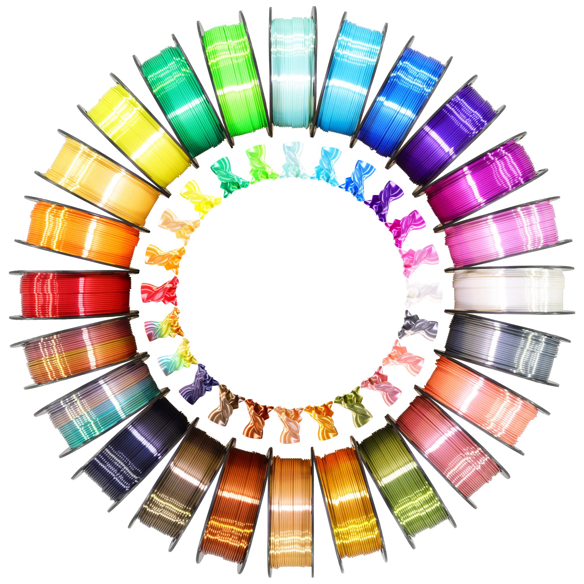 24 Colors 1.75 millimeter Silk Shiny PLA Filament Bundle Pack, It ...