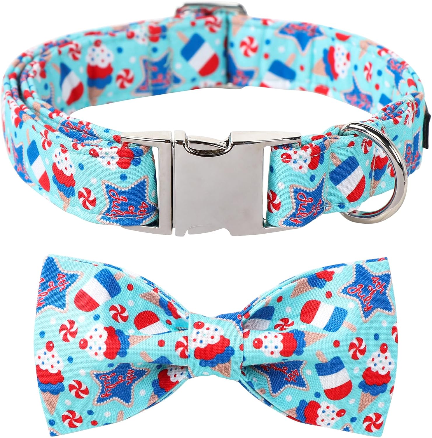 Amazon.com : Maca Bates 4th of July American Flag Dog Collar with Bow ...