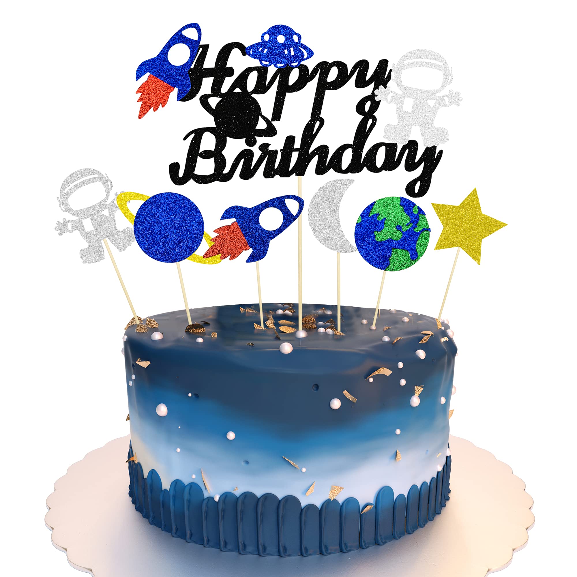 25 Pcs Glitter Outer Space Cupcake Toppers Blast Off Rocket | Desertcart GB