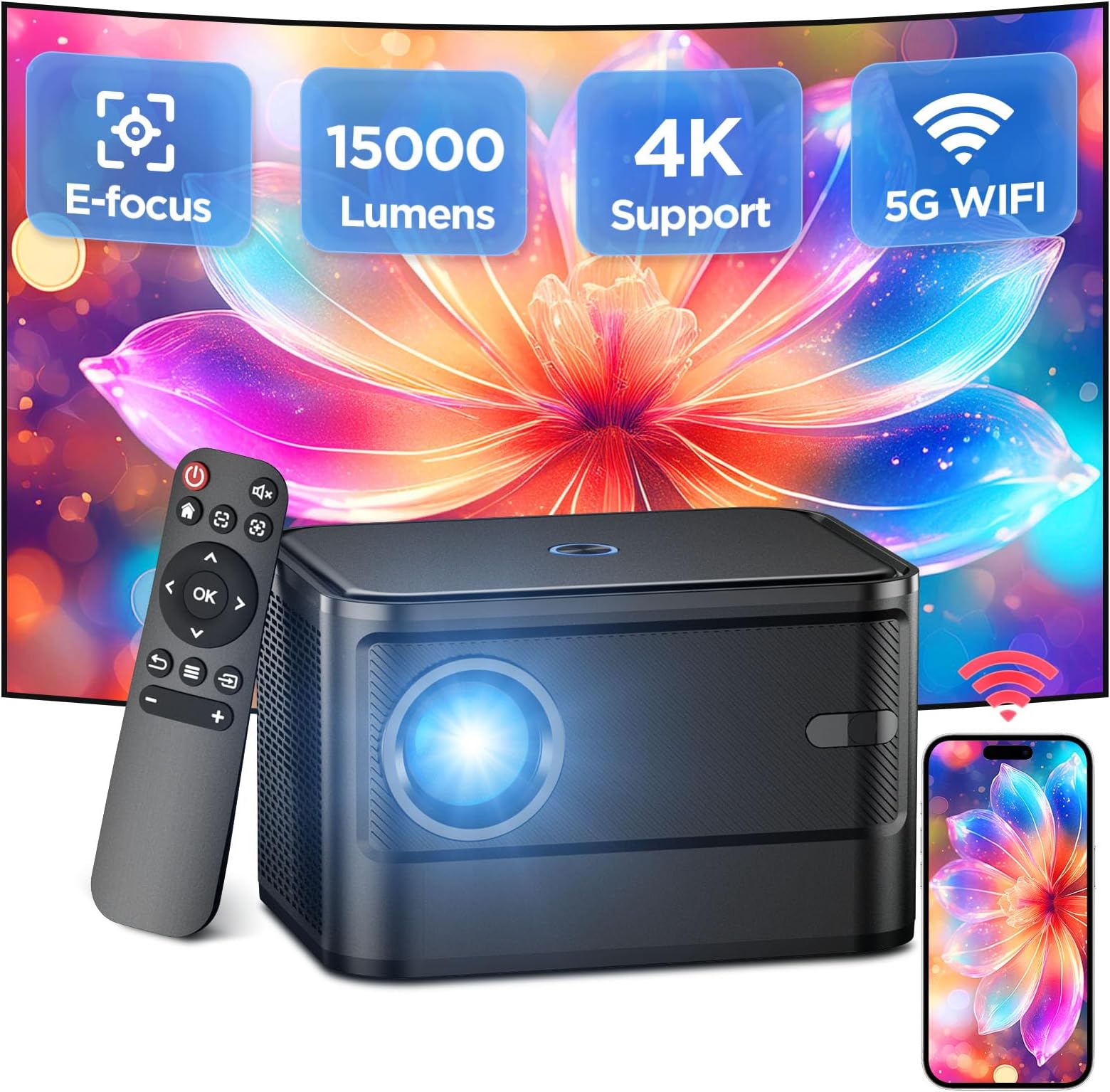 XJ-HOME Mini Proyector, Enfoque Eléctrico Portátil Proyector de Video ...