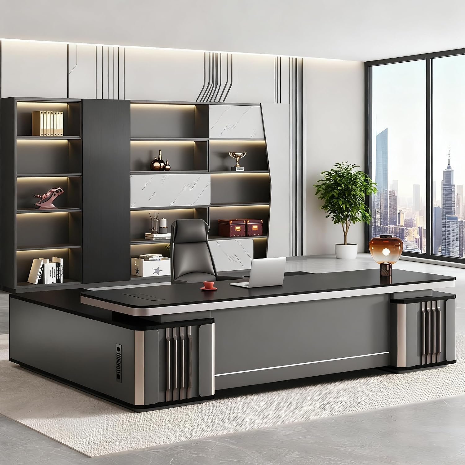Amazon.com: L Shaped Executive Desk with Drawers & Storage, Modern ...