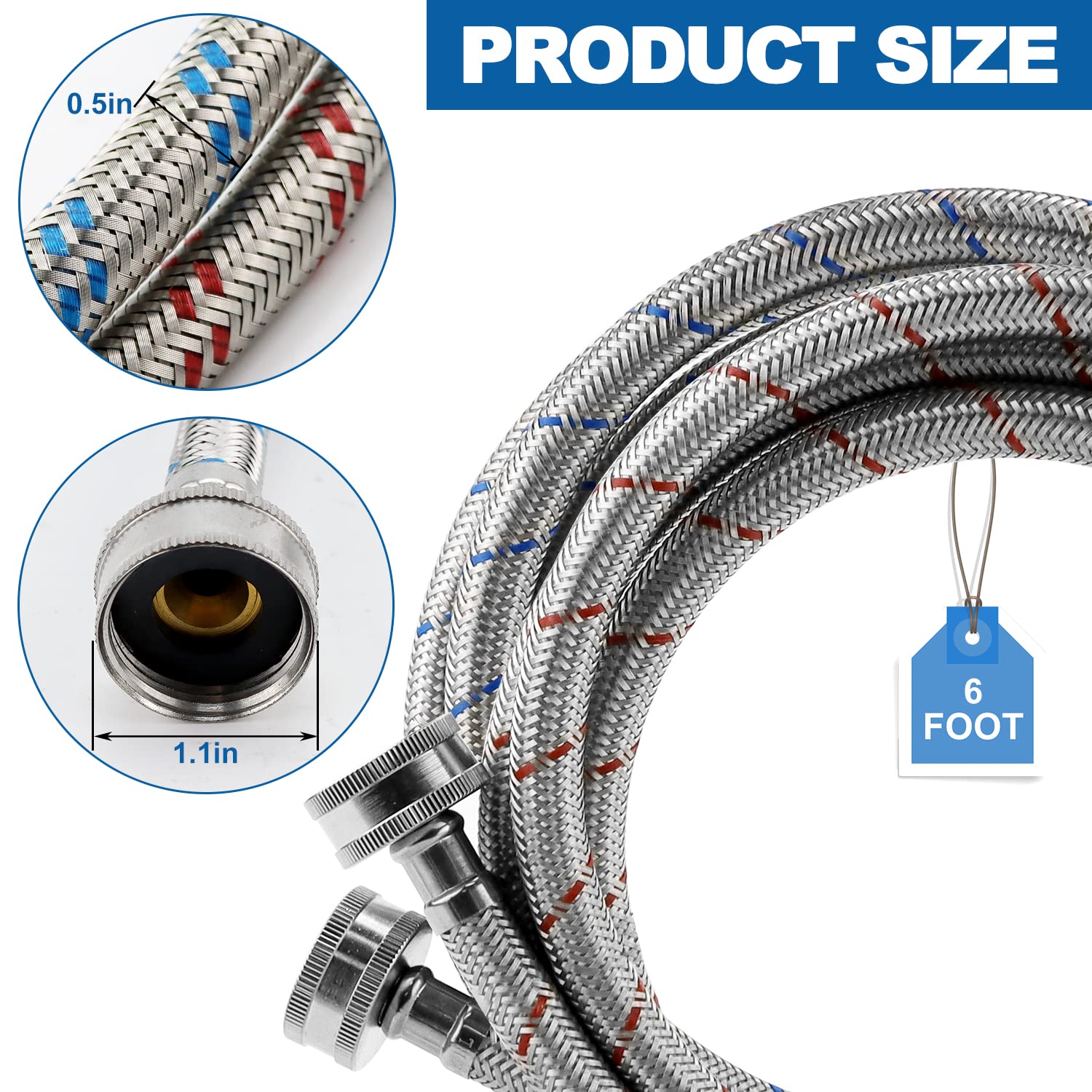 Snapklik.com : Stainless Steel Washing Machine Hoses 6ft,Stainless ...