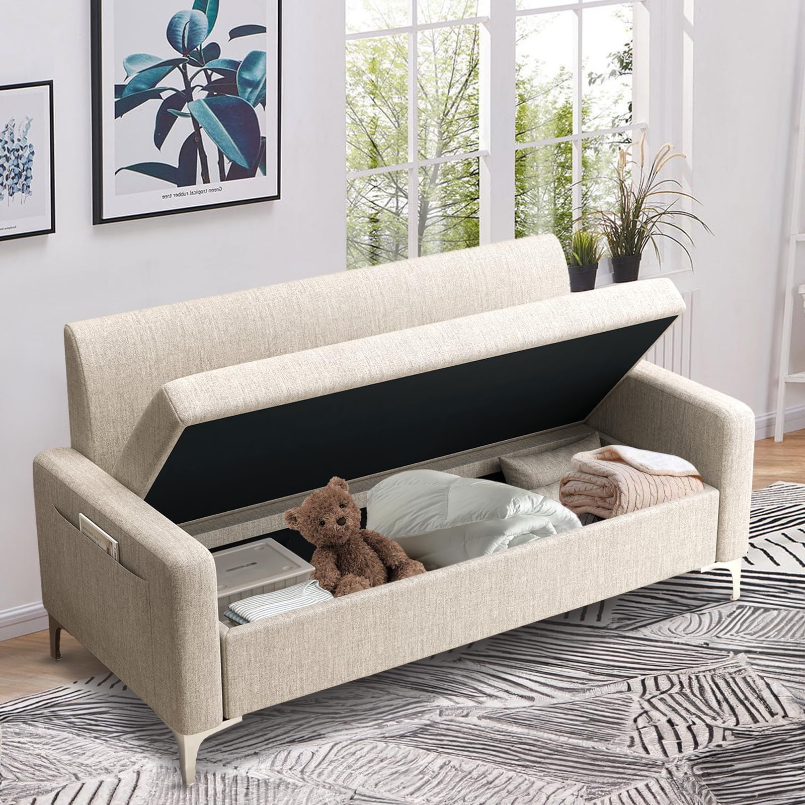 Amazon.com: Loveseat Sofa Couch with Storage Seat, 57" Button Tufted ...