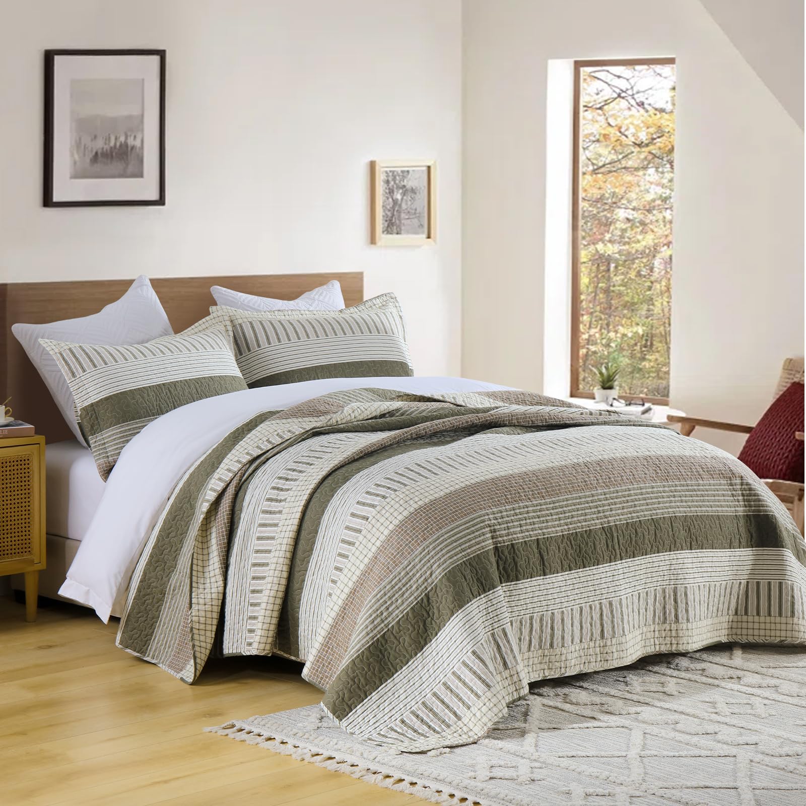 Amazon.com: Uniclinens Cotton Quilt Set Queen Size, Queen Quilt Bedding ...
